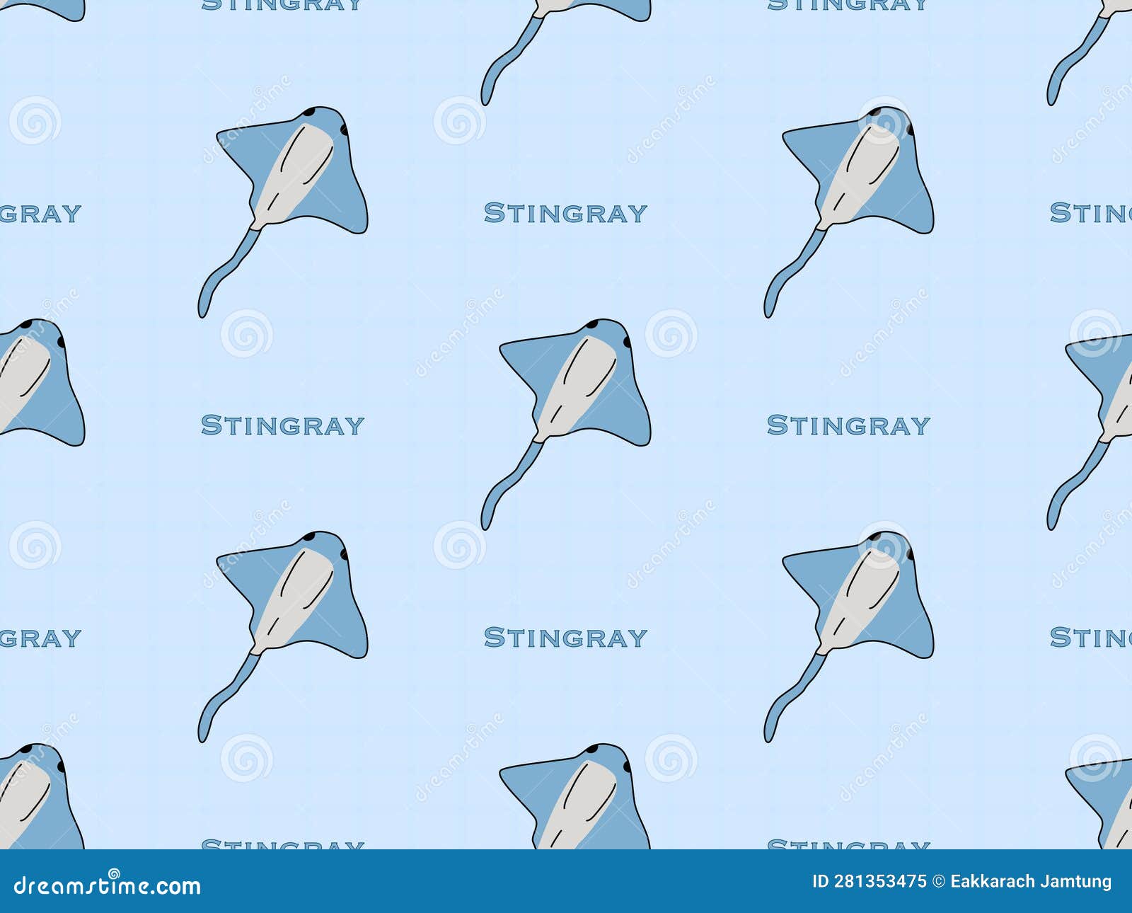 Stringray Cartoon Character Seamless Pattern Stock Vector ...