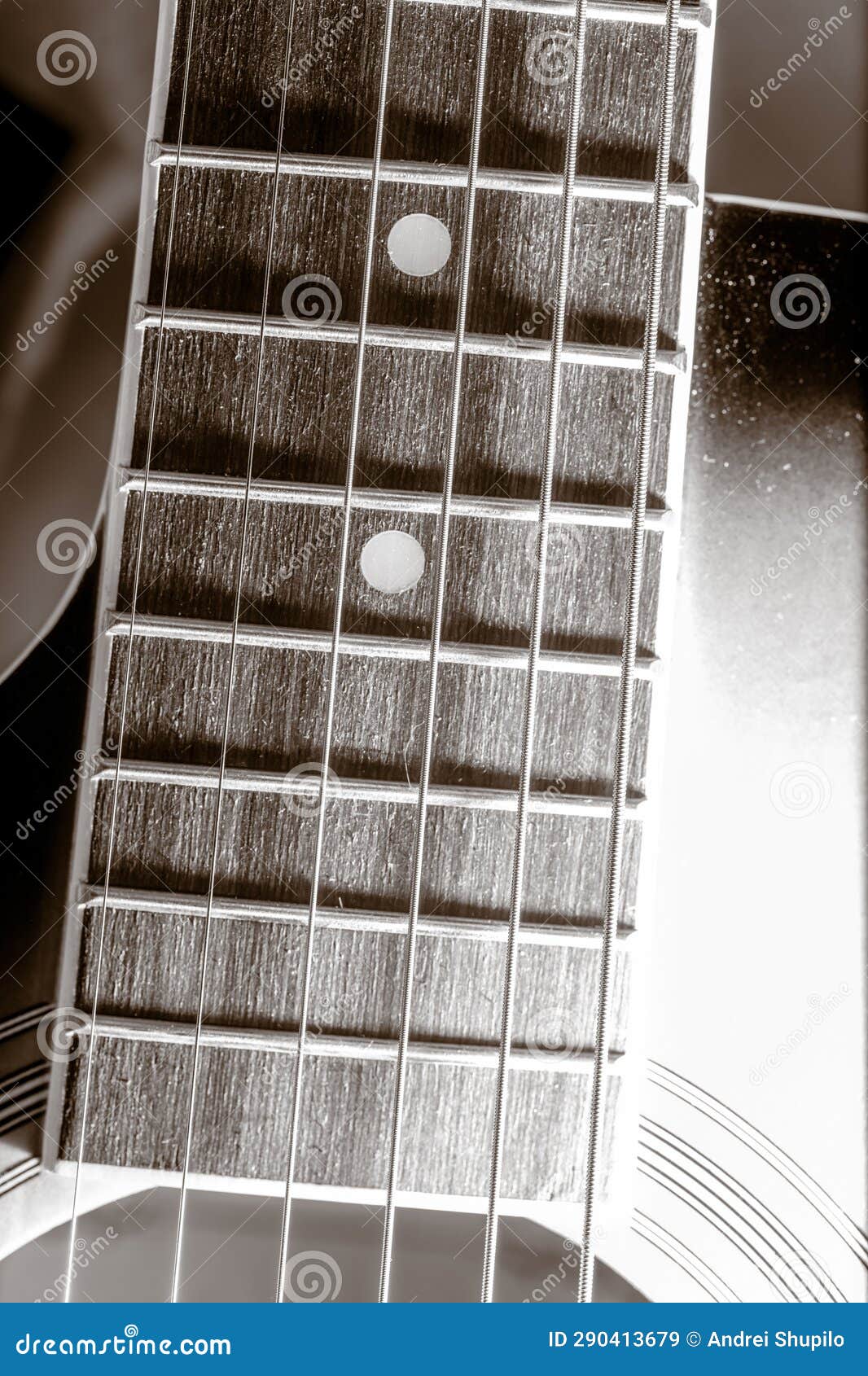 Strings on an Acoustic Guitar. Close-up Stock Image - Image of blues ...