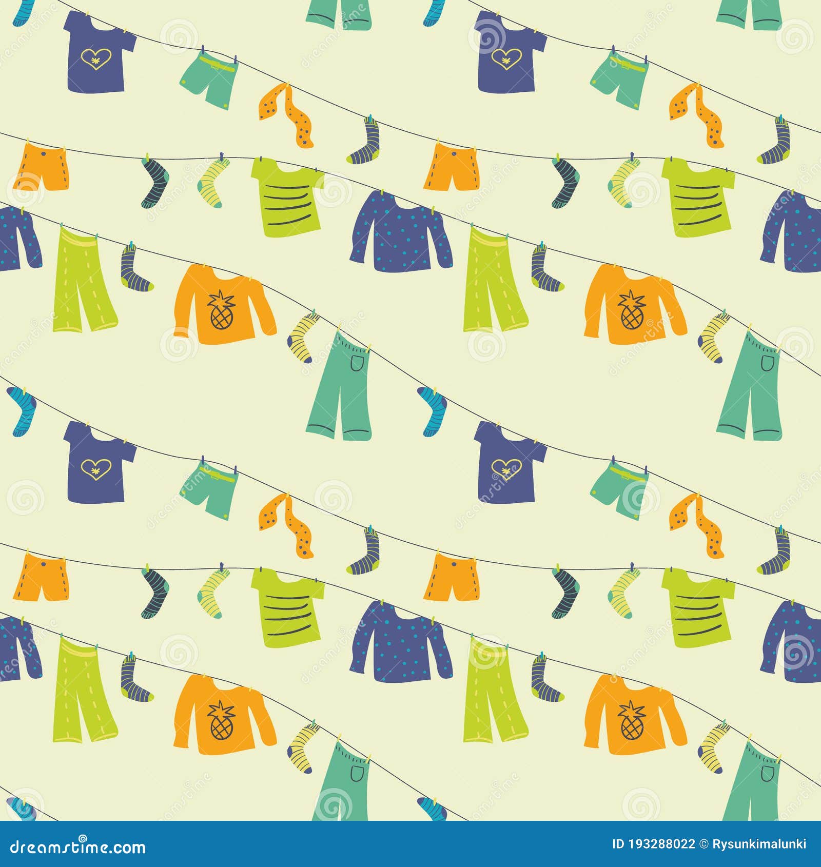 Air Drying Clothes Seamless Vector Pattern Stock Vector - Illustration ...