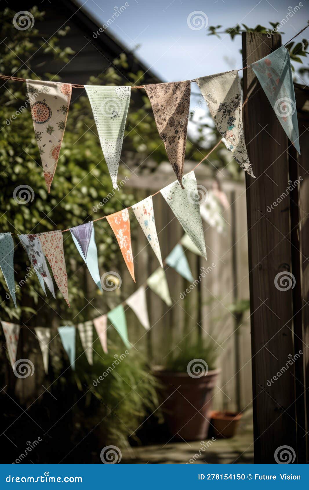 Strings of Bunting in Sunny Garden, Created Using Generative Ai ...