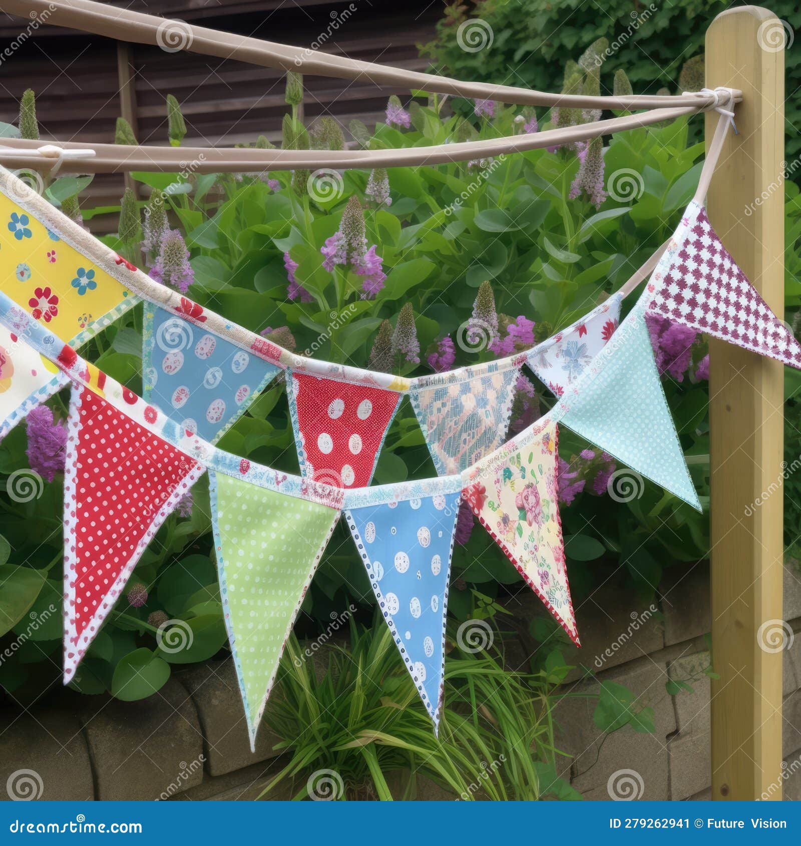 Strings of Bunting in Sunny Garden, Created Using Generative Ai ...