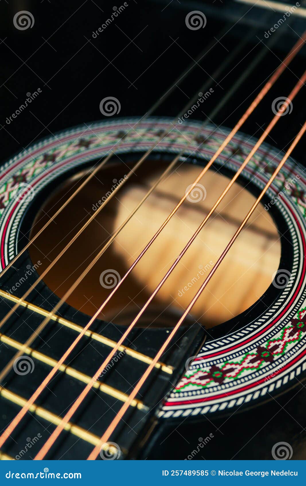 The Strings of a Classic Black Guitar Stock Image - Image of handed ...