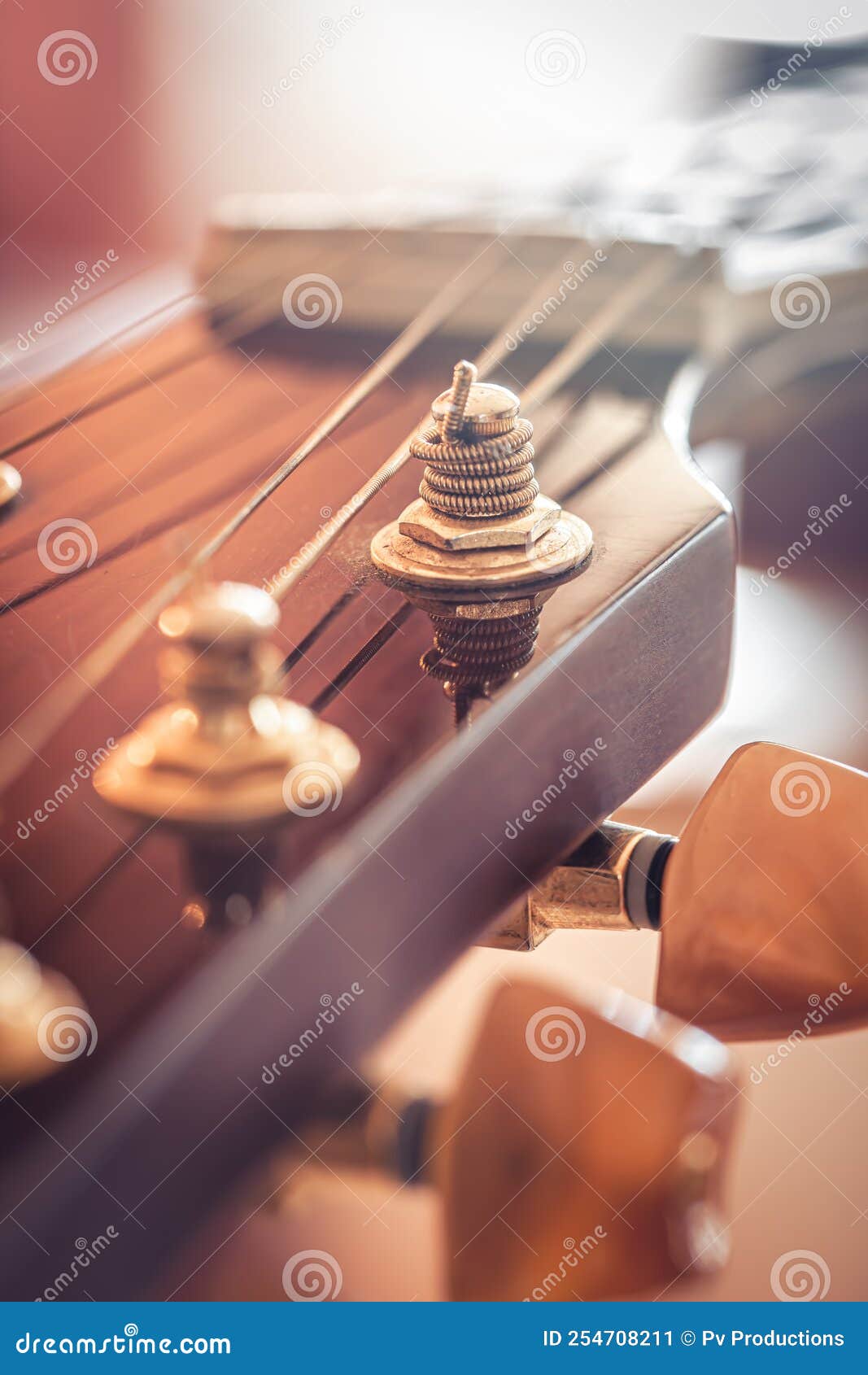 Strings on a Classical Acoustic Guitar, Macro Shot. Stock Image - Image ...