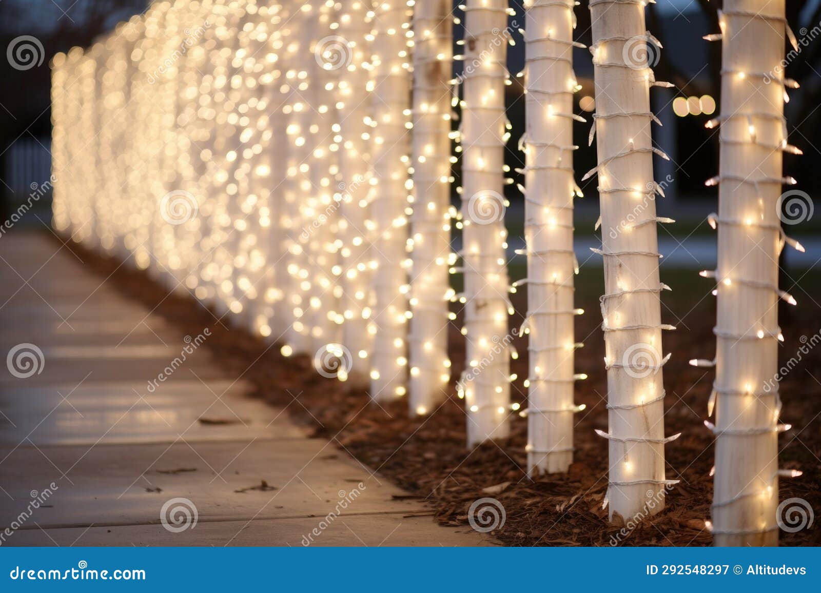 Strings of White Fairy Lights Wrapped Around Posts Stock Image - Image ...