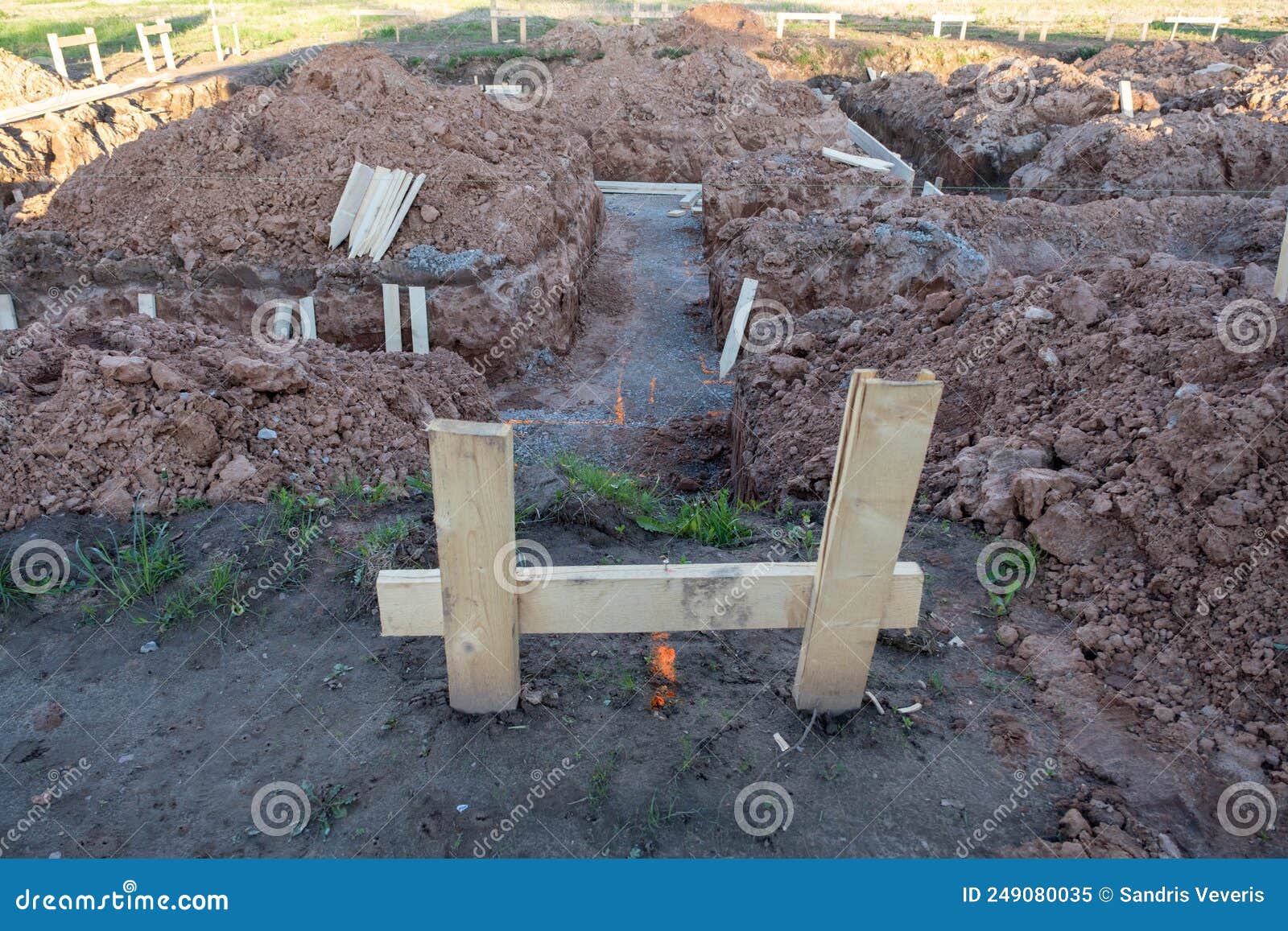Strip Foundation with Concrete at the Construction Site. Start of ...