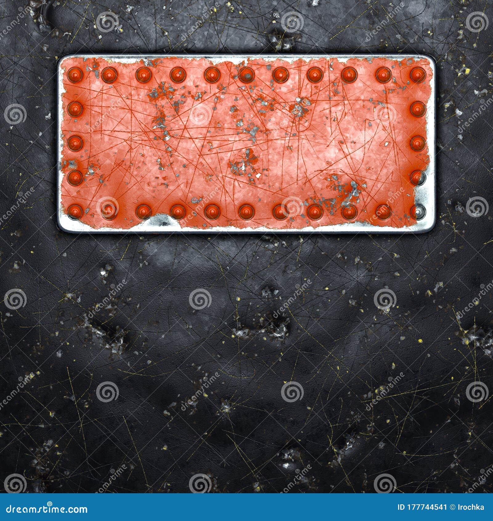 Strip of Metal with Rivets Painted Red in the Shape of a Rectangle in ...