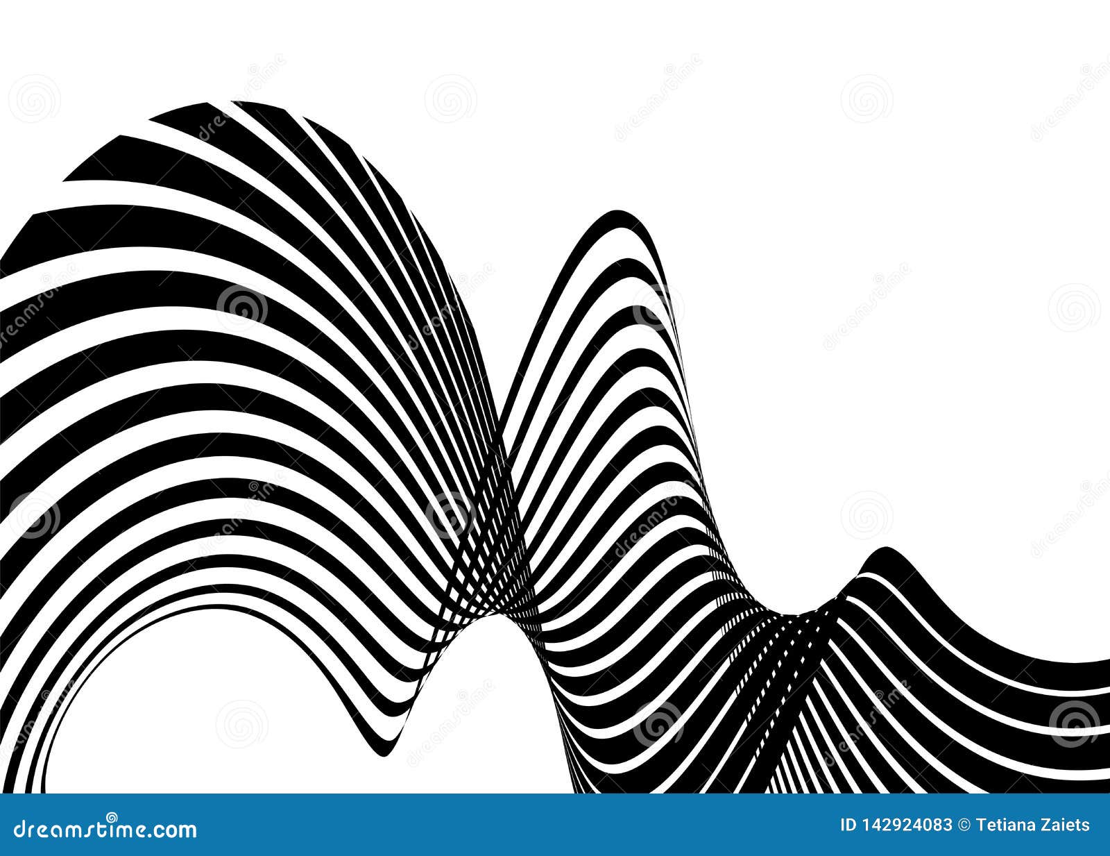 Stripe Wave Background Design with Black and White Lines. 3d Optical Op ...