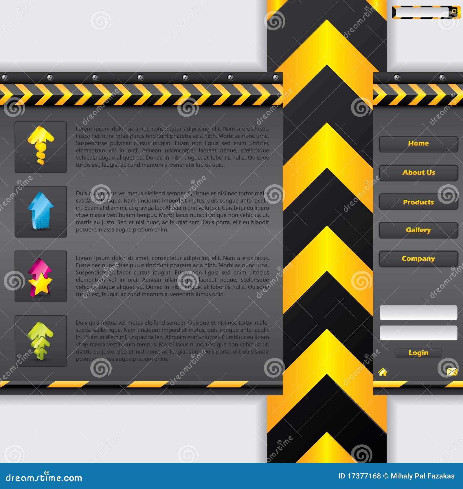 Striped Arrow Website Design Stock Vector - Illustration of metallic ...