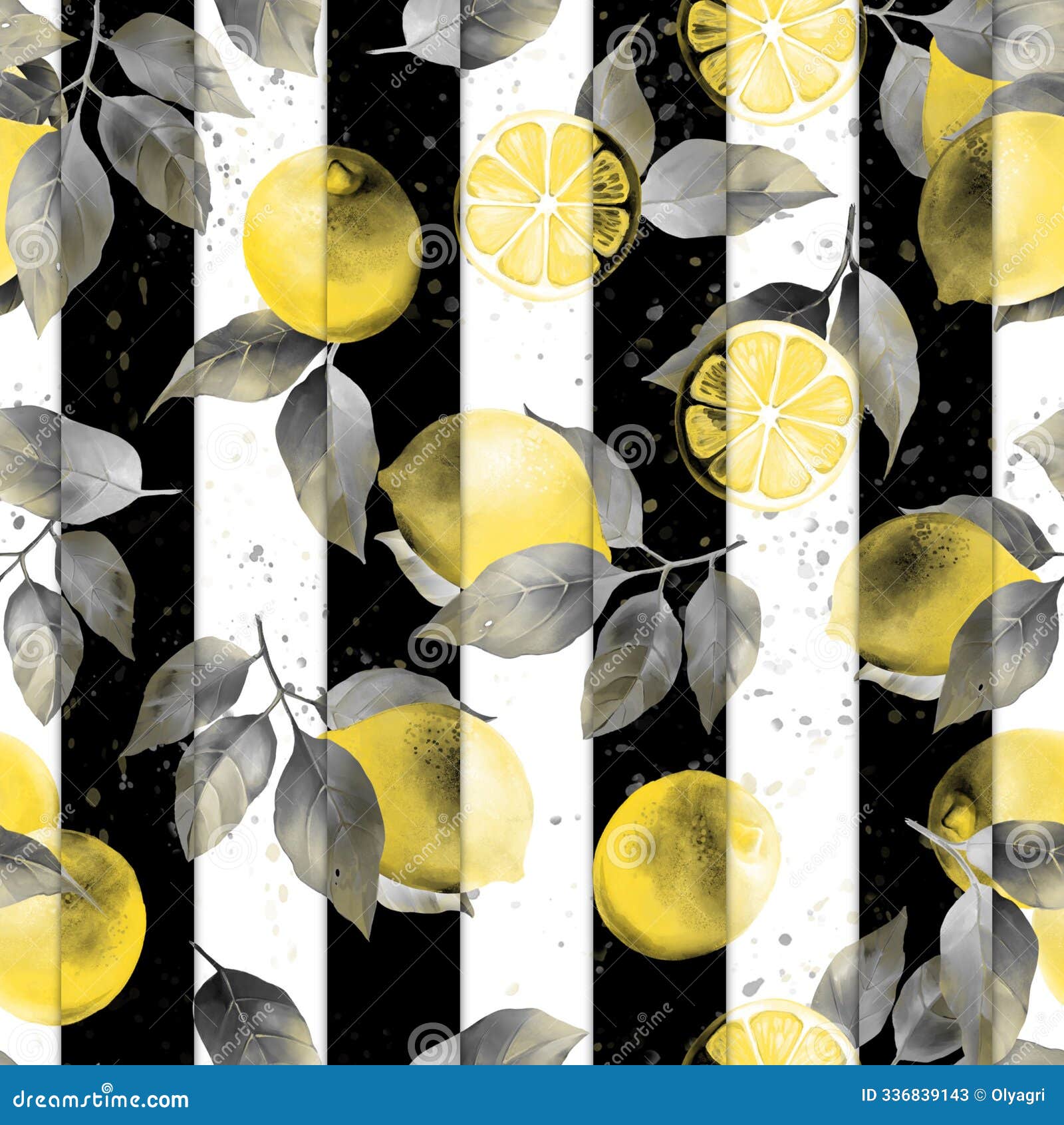 Striped Background with Hand Drawn Lemons. Fruit Seamless Pattern ...