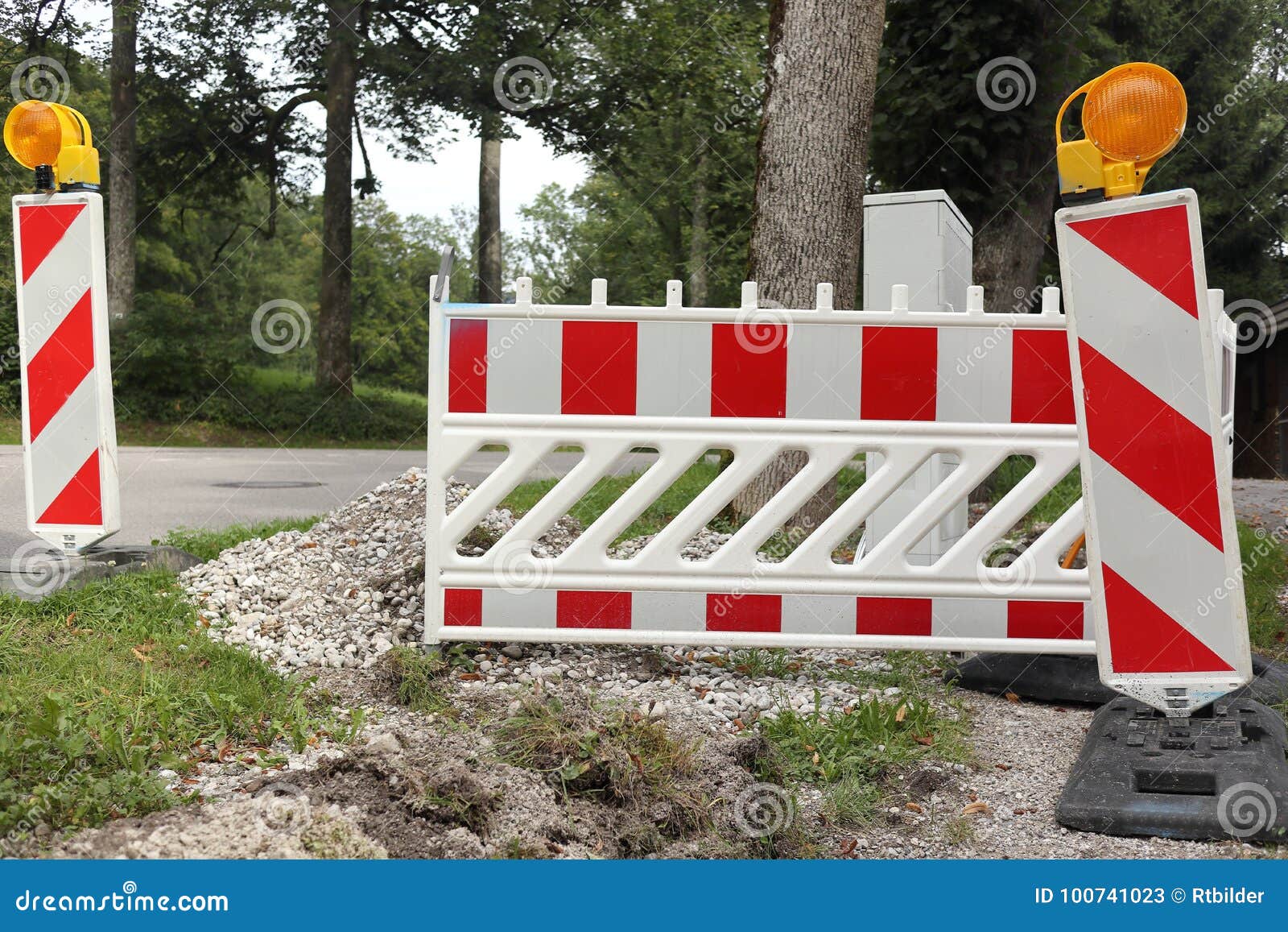 Striped Barricade on a Street Stock Image - Image of crane, hazardous ...