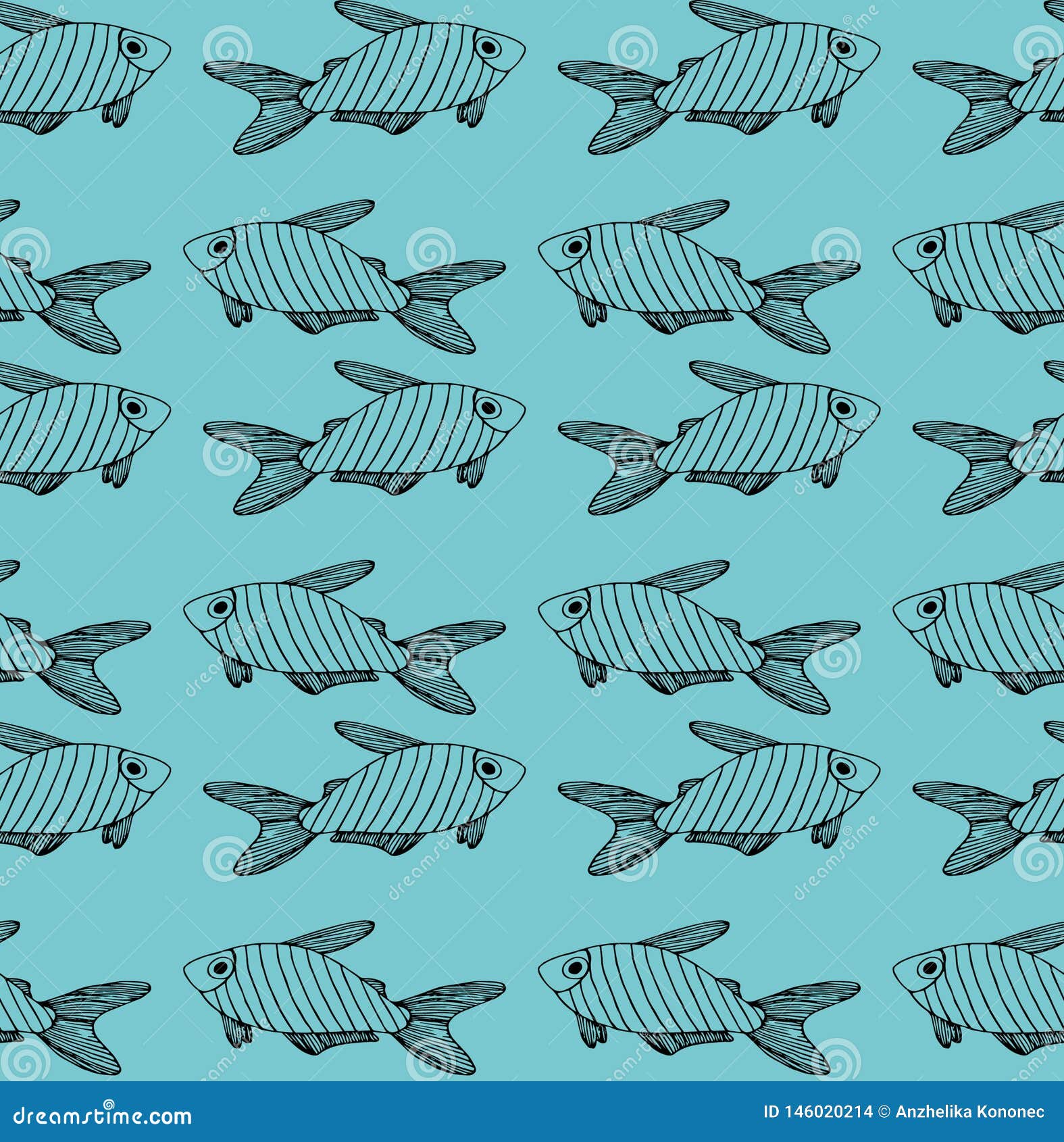Striped Black Fish Pattern on Turquoise Background Stock Illustration ...