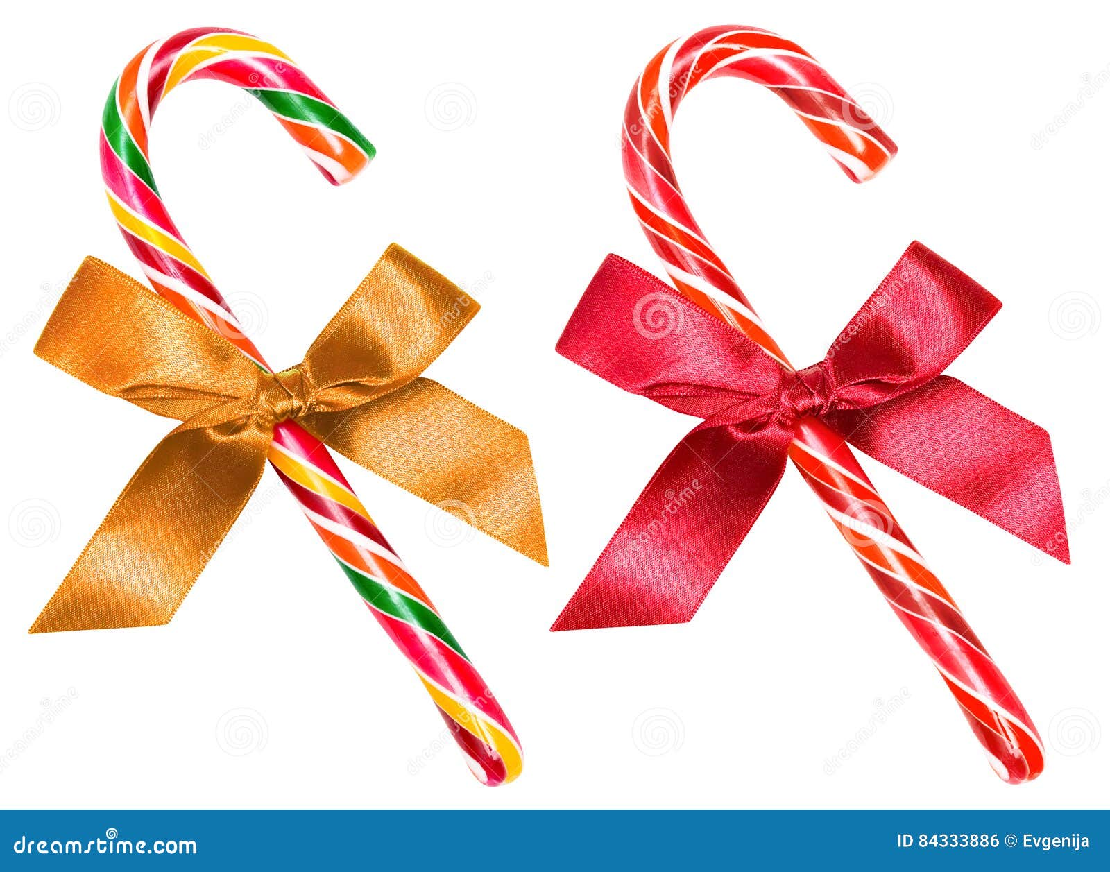 Striped Candy Cane with Bow Isolated Over White, Clipping Path Stock ...