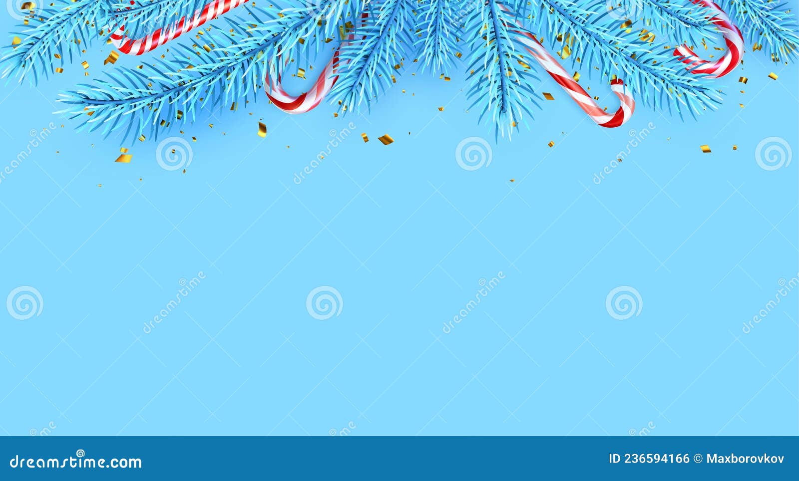 Striped Candy Cane Sticks with Blue Fir Branches Border Stock Vector ...