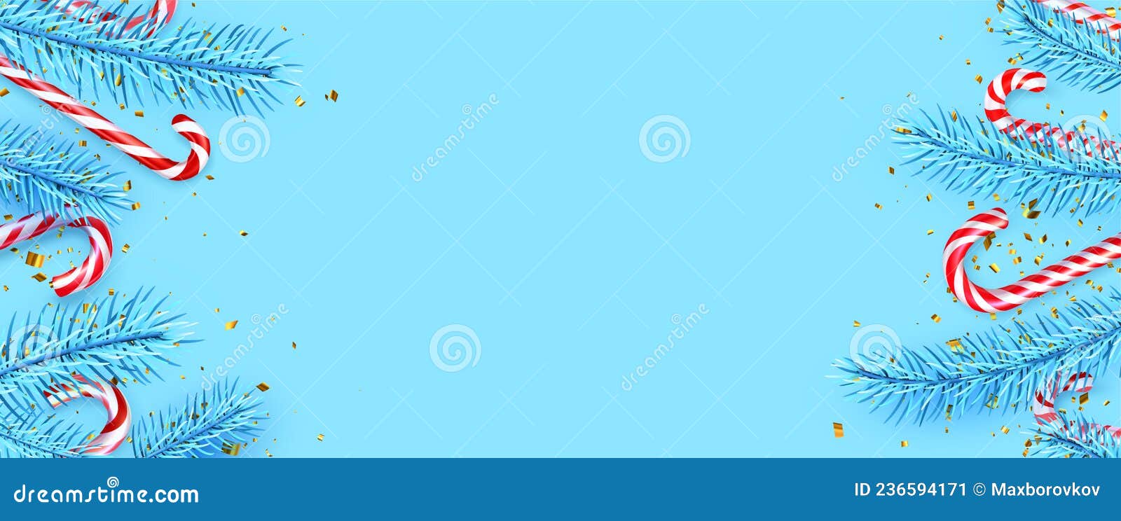 Striped Candy Cane Sticks with Blue Fir Branches Border Stock Vector ...