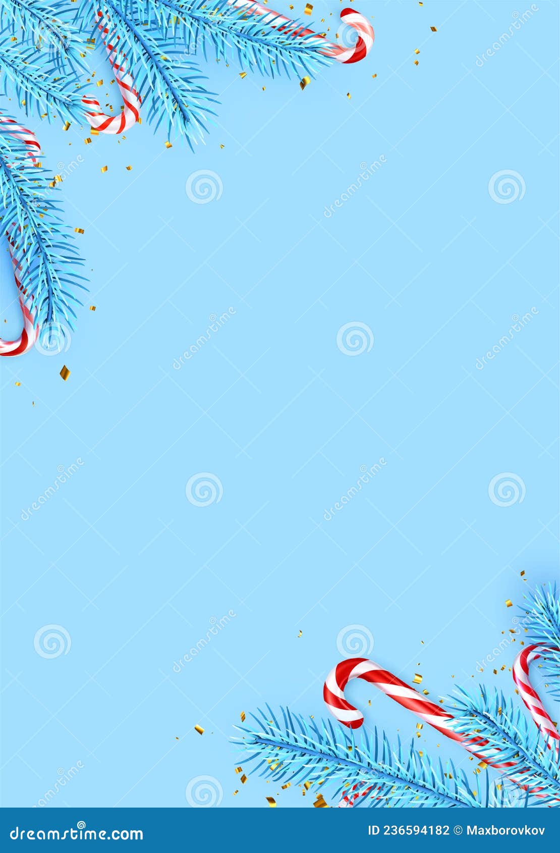 Striped Candy Cane Sticks with Blue Fir Branches Border Stock Vector ...