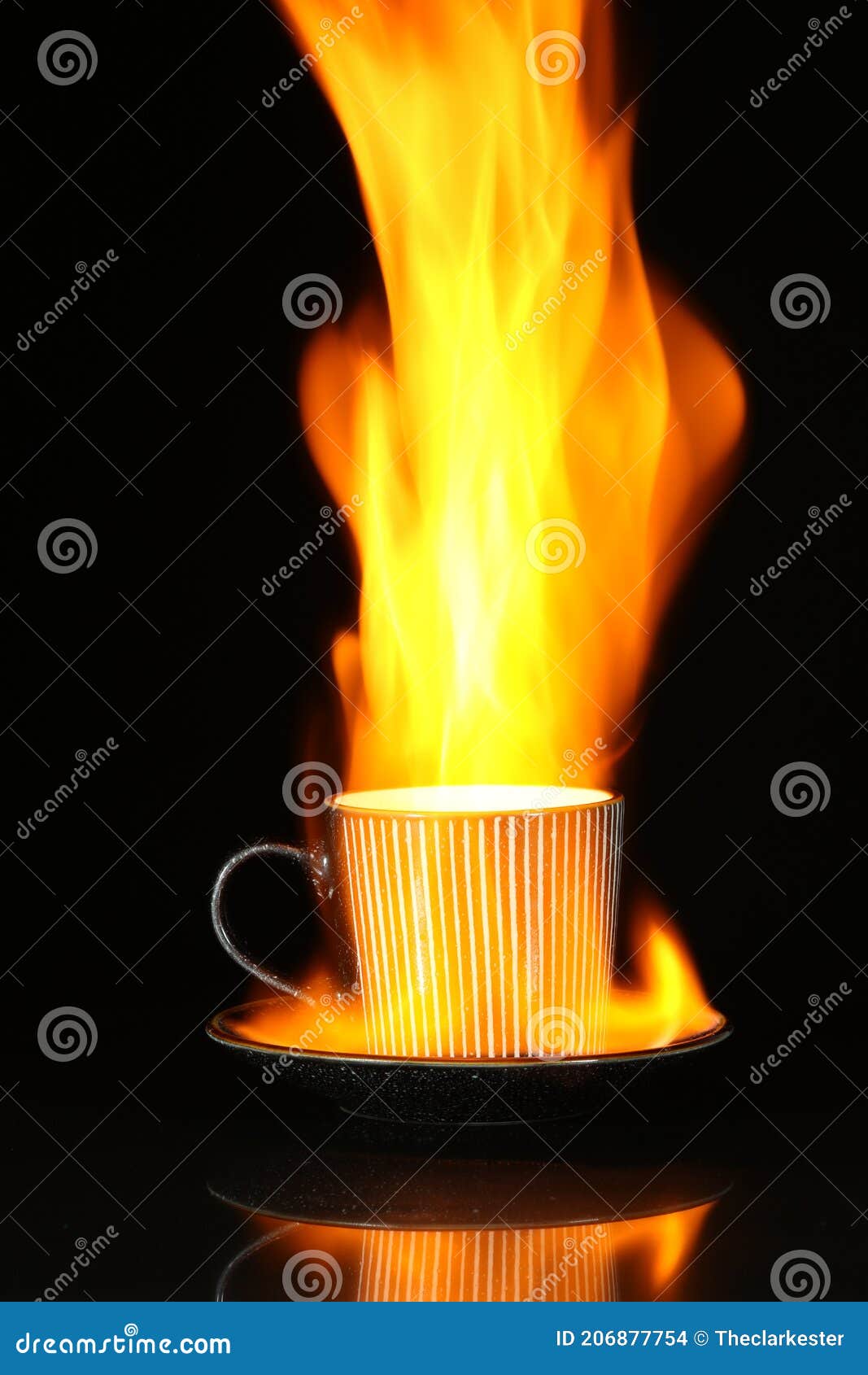 Striped Coffee Cup with Flames of Fire Stock Photo - Image of drink ...