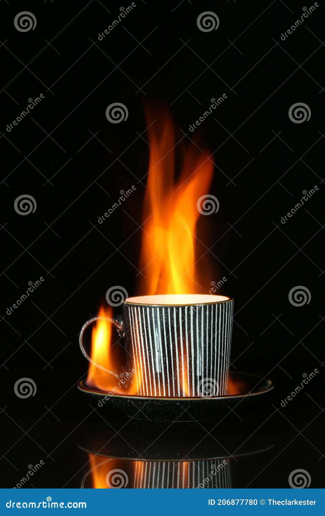 Striped Coffee Cup with Flames of Fire Stock Photo - Image of empty ...