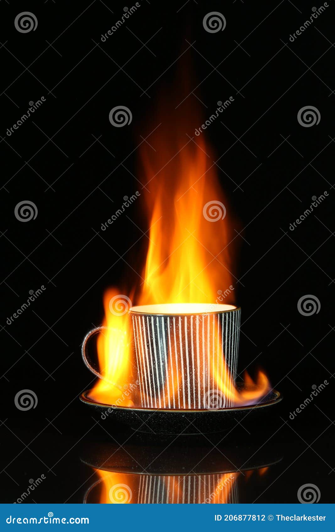 Striped Coffee Cup with Flames of Fire Stock Photo - Image of extreme ...