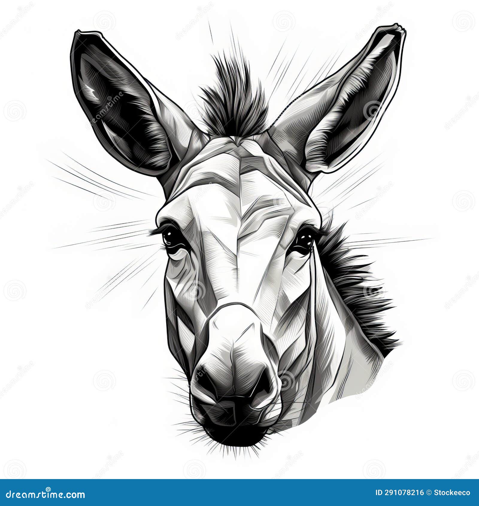 Striped Composition: Hyperrealistic Donkey Head Illustration Stock ...