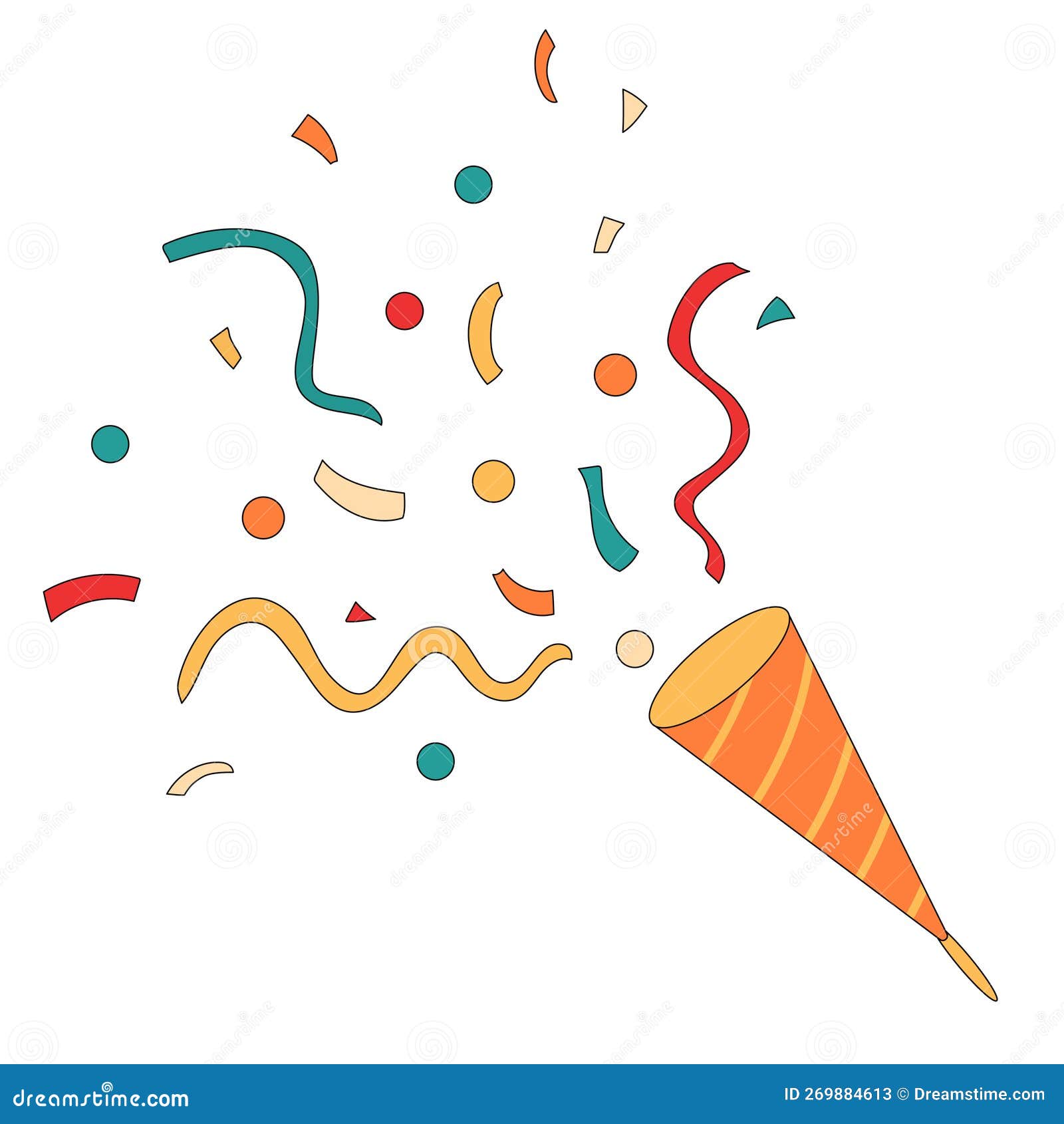 Striped Cone Firecracker with Flying Confetti Stock Vector ...