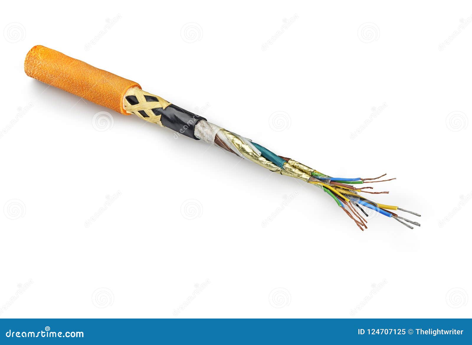 Striped Cross Section Armored Cable Isolated On White. Royalty-Free ...