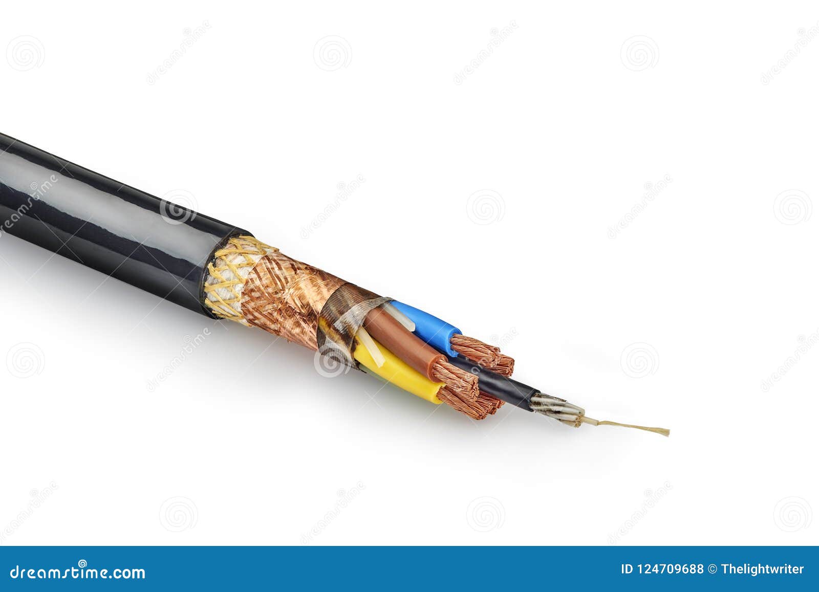 Striped Cross Section Armored Cable Isolated On White. Stock Photo ...