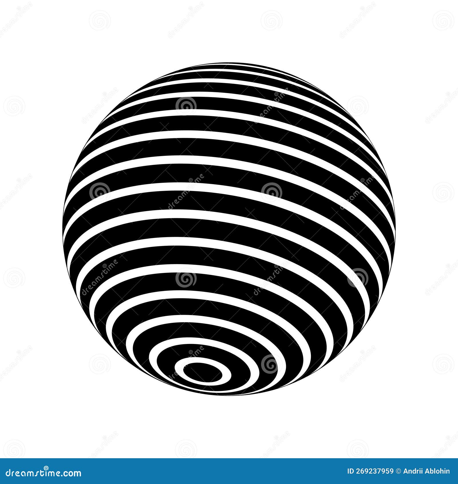Striped 3D Sphere. Ball Model. Spherical Shape with Concentric Black ...