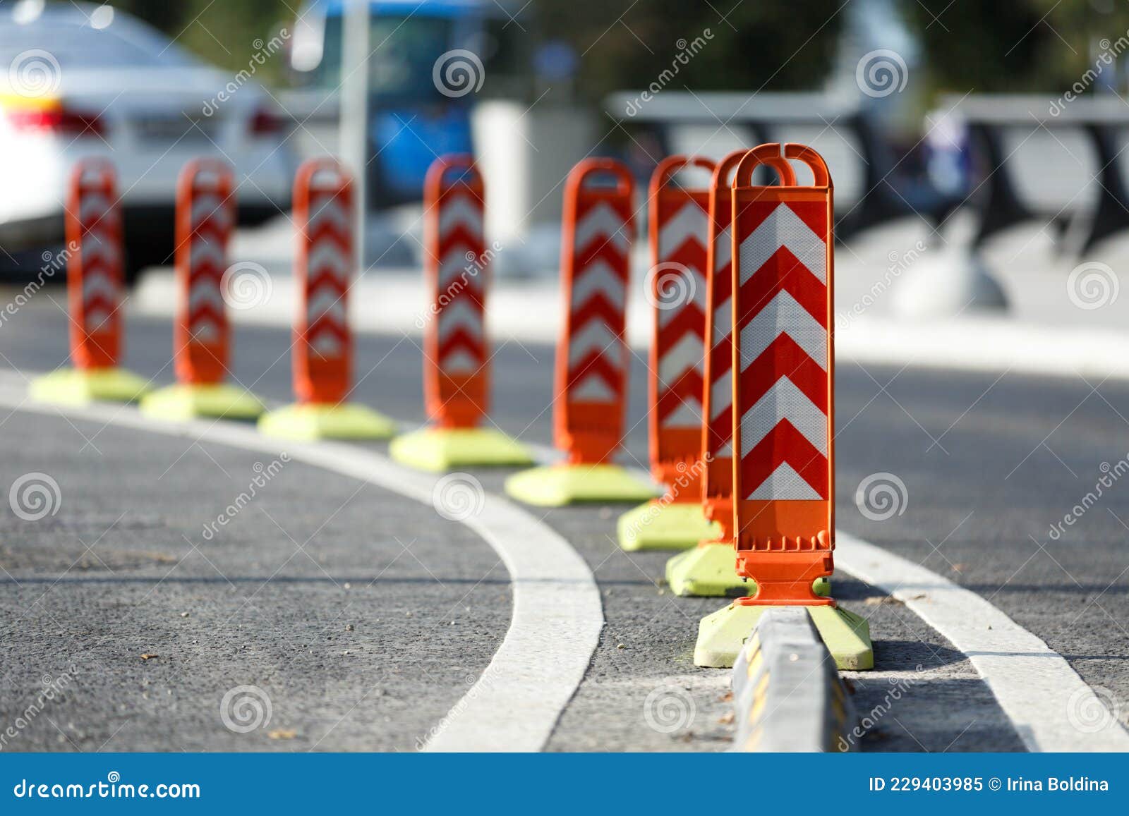Striped Dividing Posts on the Highway Stock Image - Image of bollard ...
