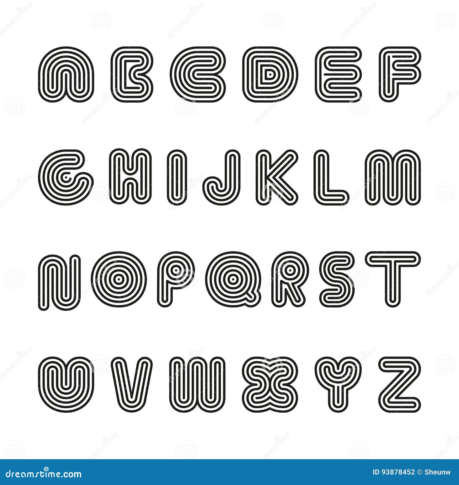 Striped English Alphabet. Vector Linear Font Stock Vector ...