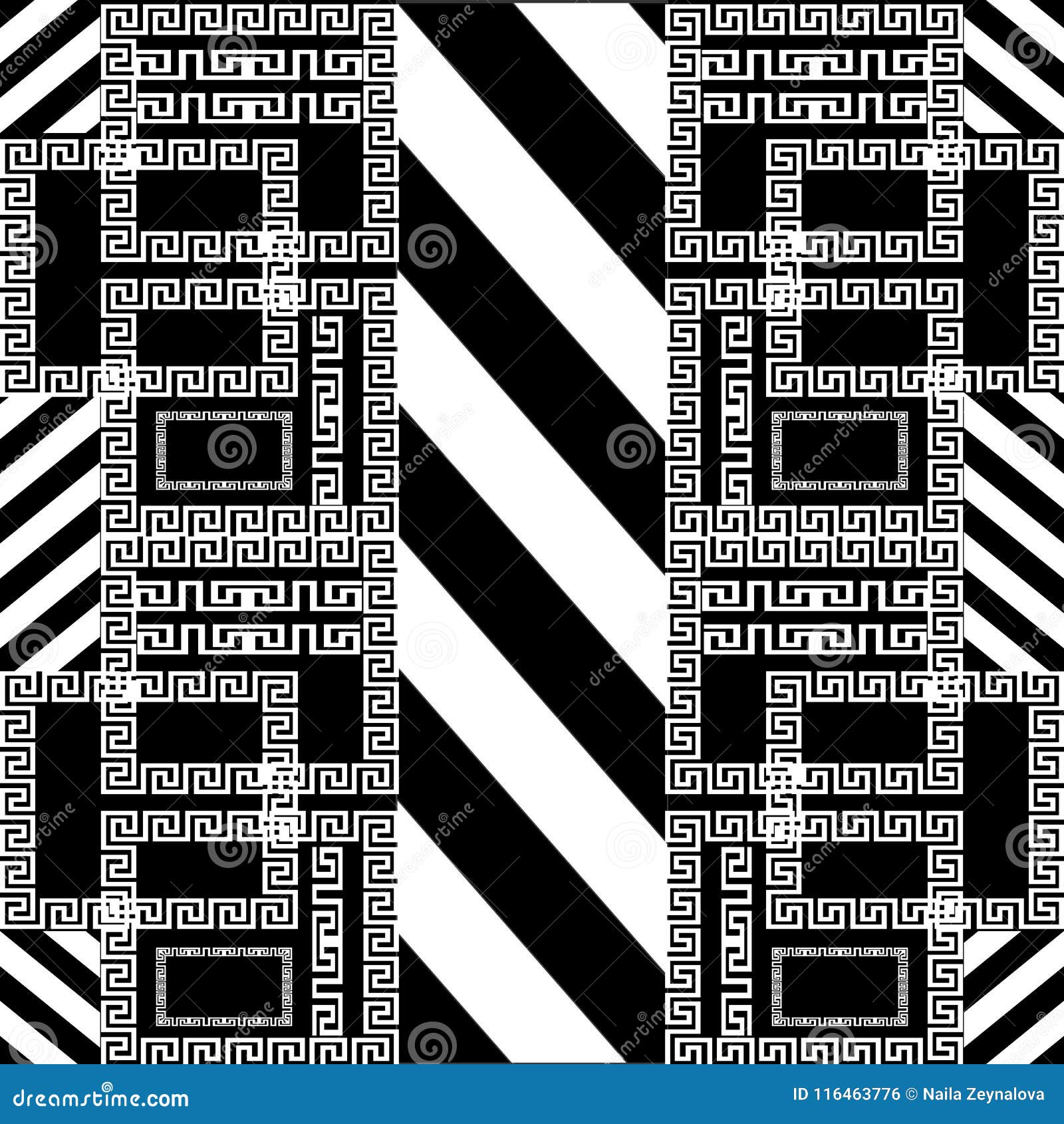 Striped Geometric Greek Key Meander Seamless Pattern. Vector Abs Stock ...