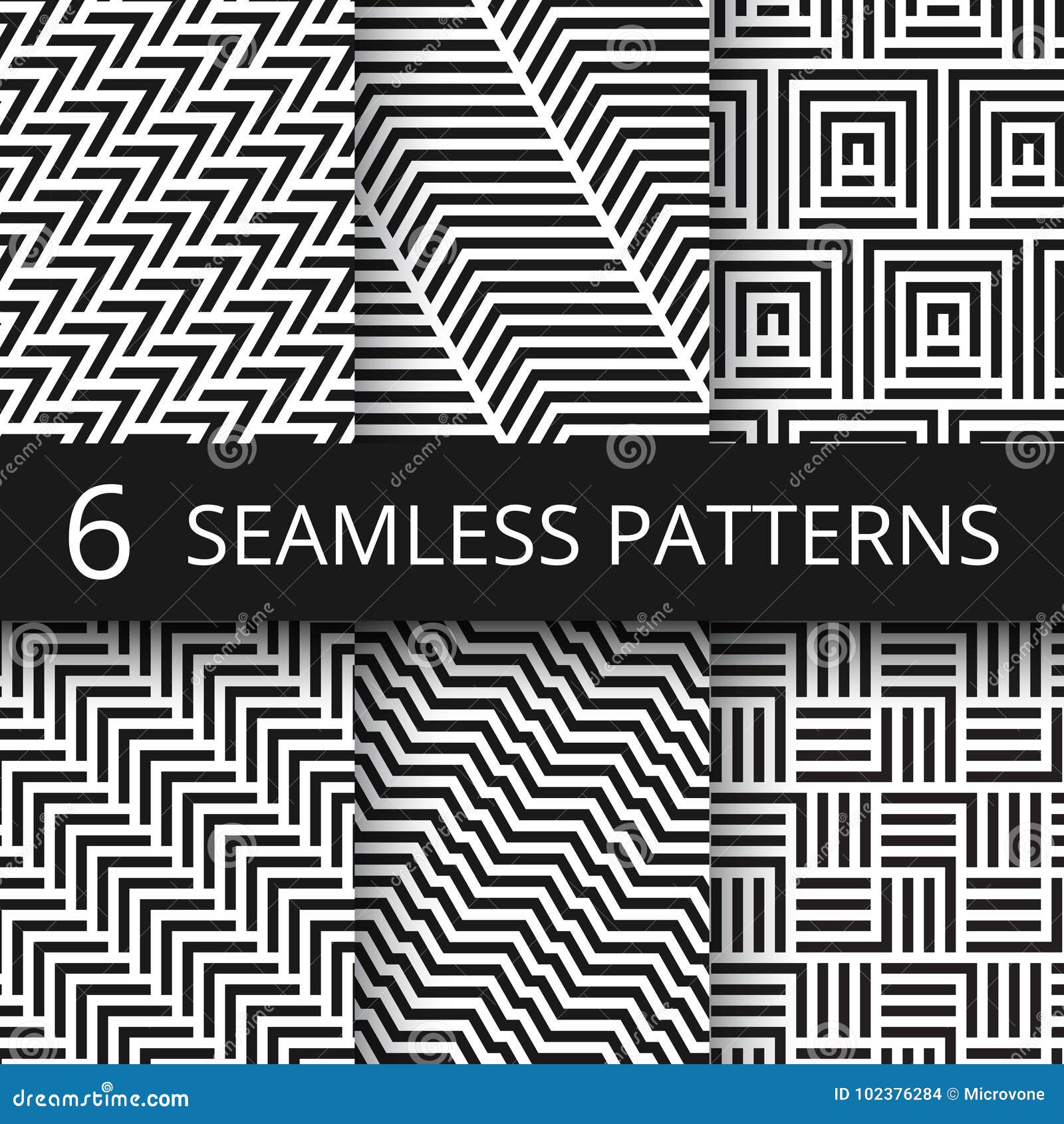 Striped Geometric Vector Seamless Patterns Set. Kinetic Art Endless ...