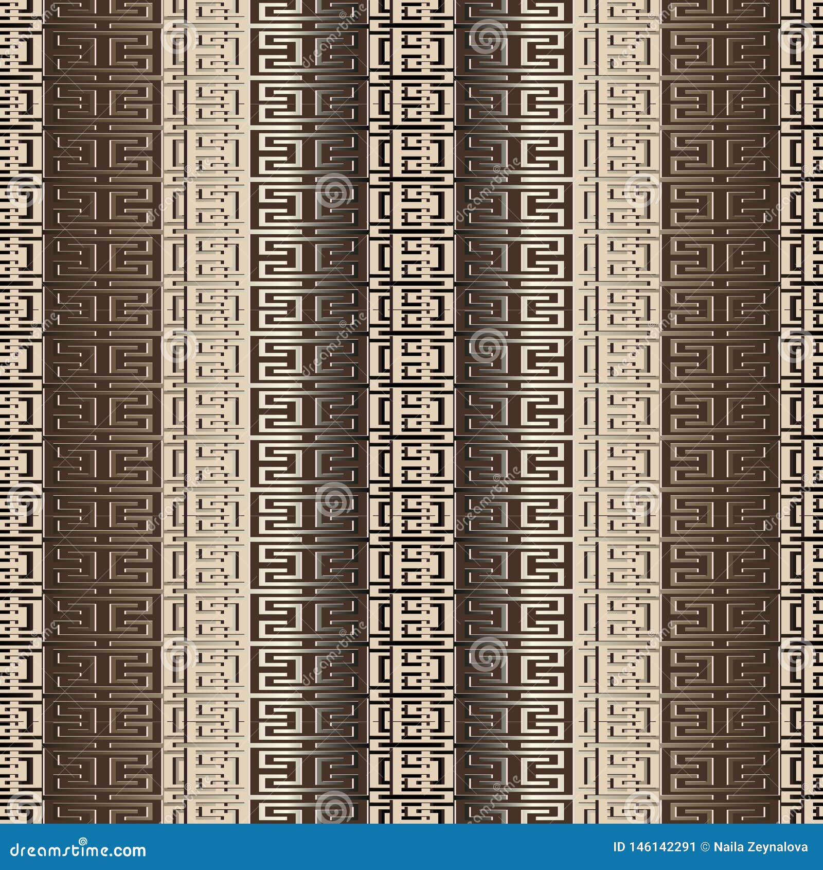 Striped Gold 3d Greek Vector Seamless Pattern. Geometric Surface Textured Background. Repeat ...