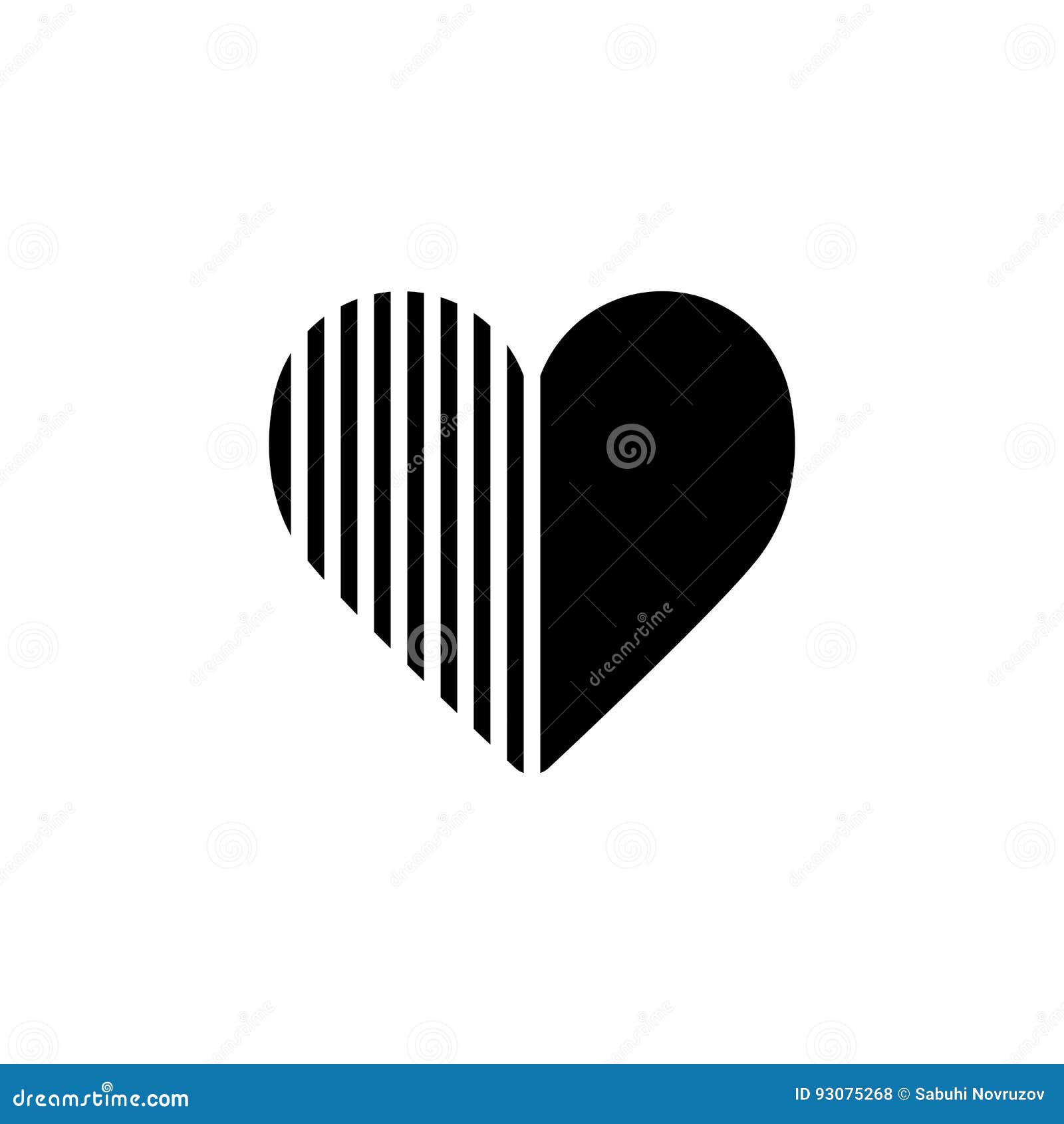 Striped Heart Vector Icon. Black and White Love Illustration. Solid ...