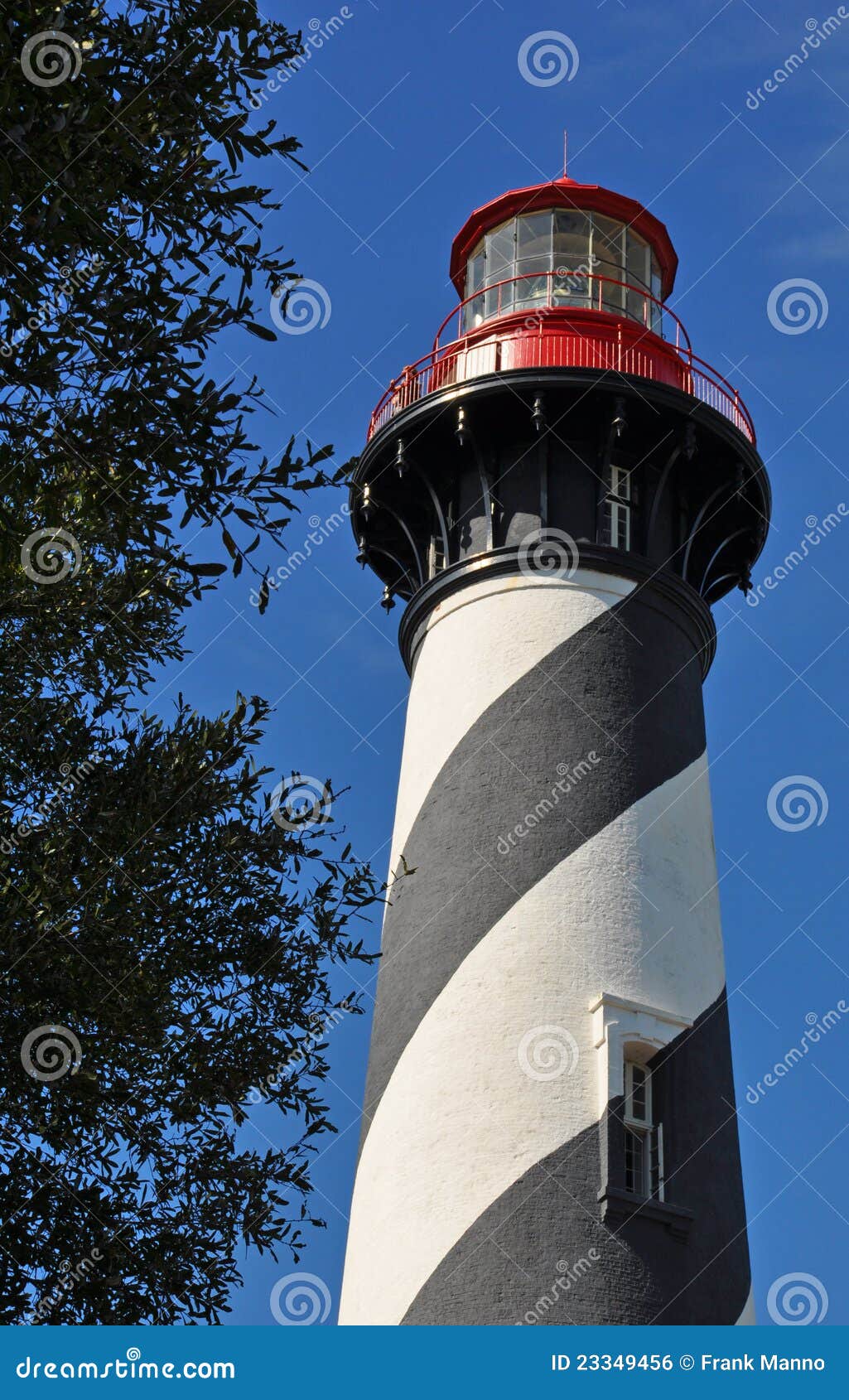 Striped Historic Lighthouse Against Blue Sky Stock Photo - Image of ...