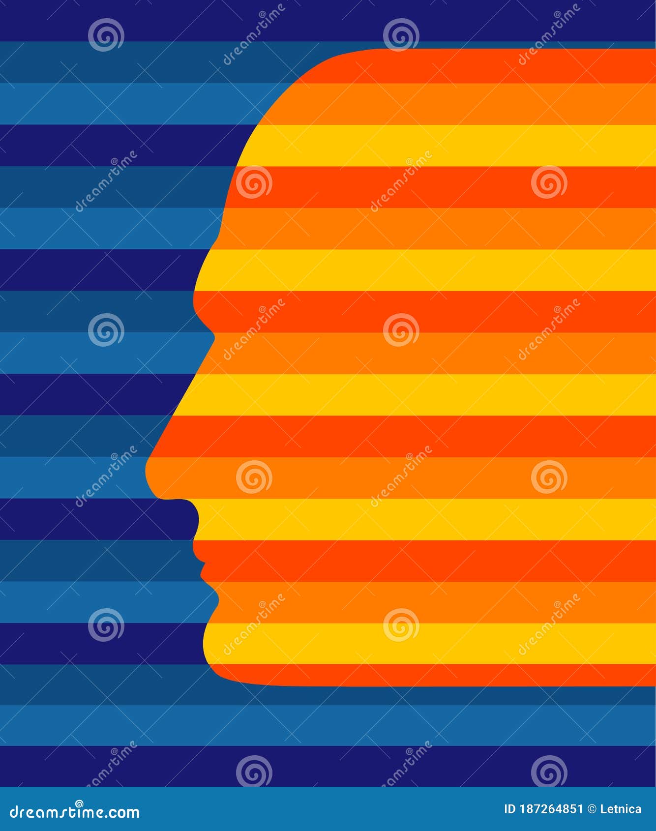 Striped human profile stock illustration. Illustration of human - 187264851