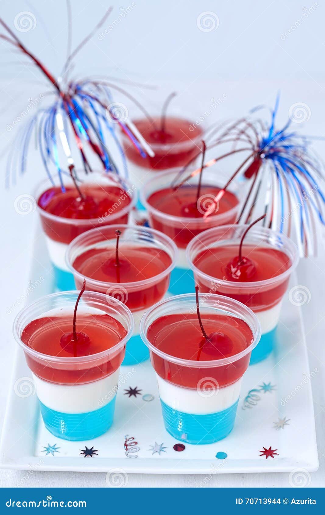Striped Jelly Shots with Firecracker Star Stock Photo - Image of ...