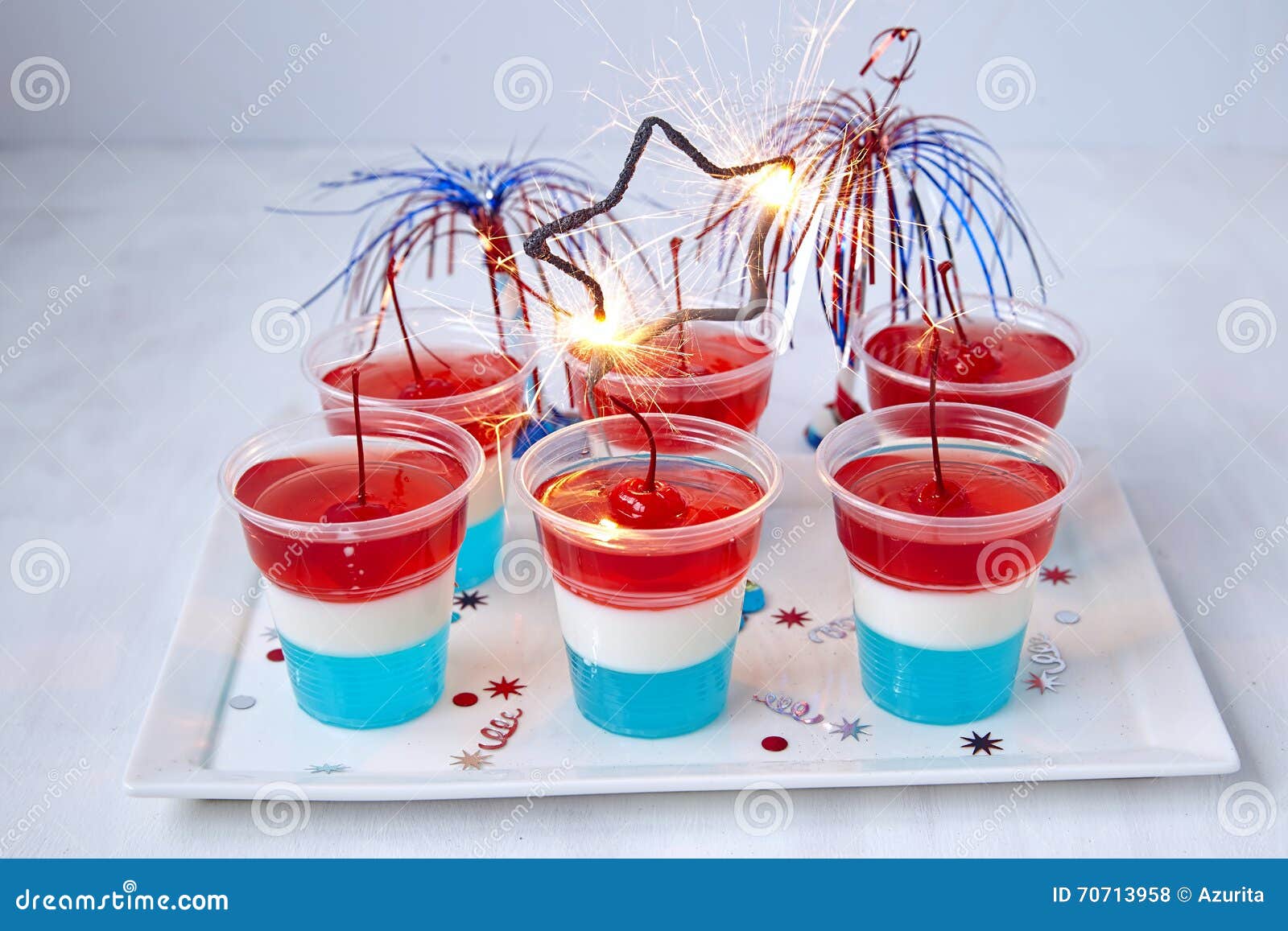 Striped Jelly Shots with Firecracker Star Stock Photo - Image of cherry ...