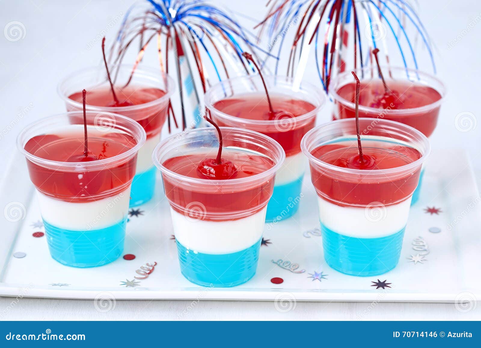 Striped Jelly Shots with Firecracker Star Stock Photo - Image of ...
