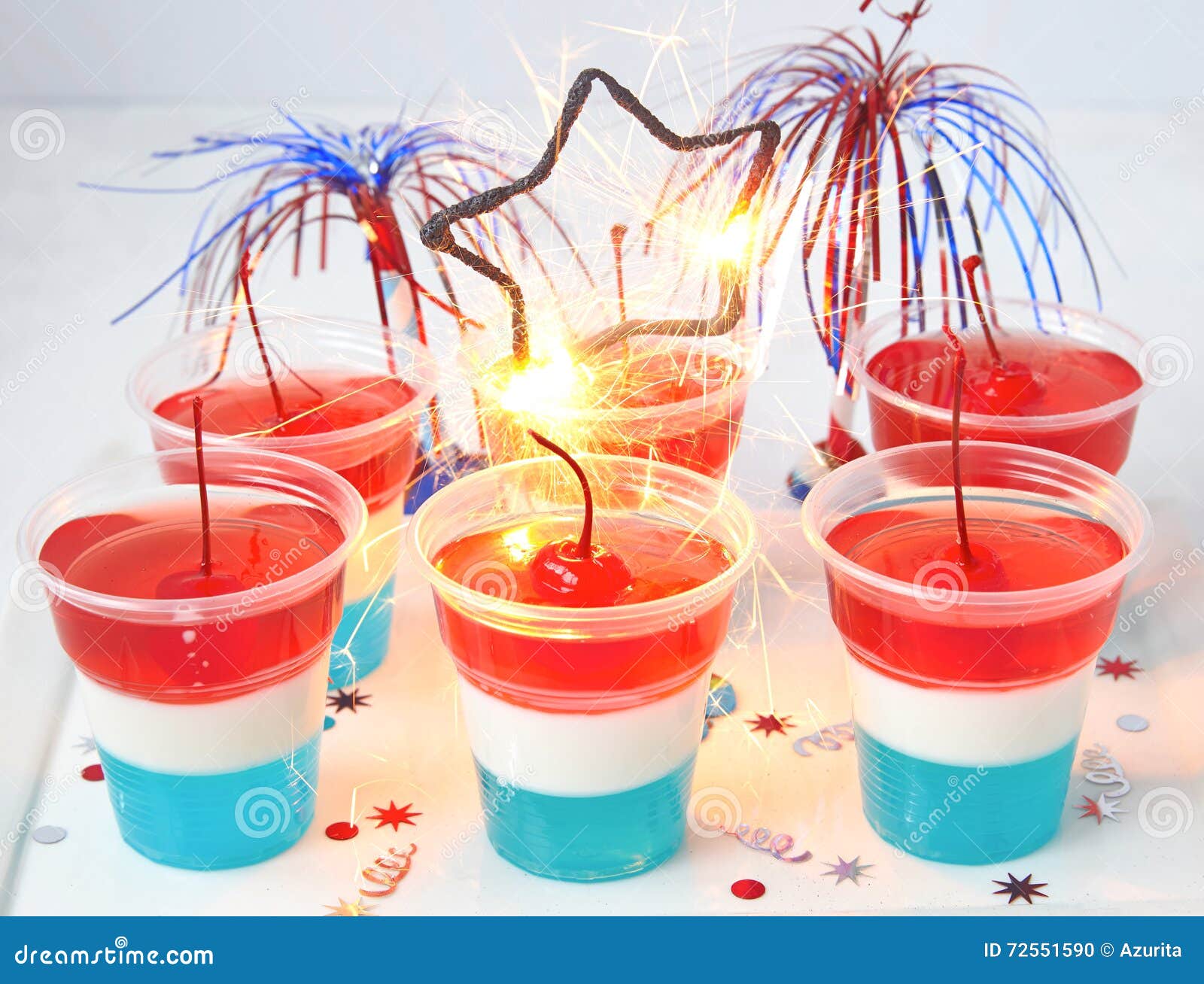 Striped Jelly Shots with Firecracker Star Stock Photo - Image of picnic ...