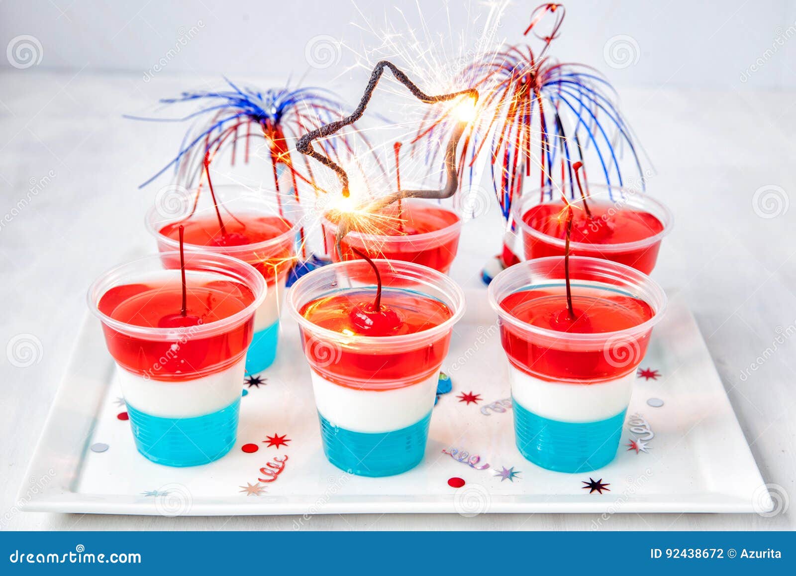 Striped Jelly Shots with Firecracker Star Stock Photo - Image of ...