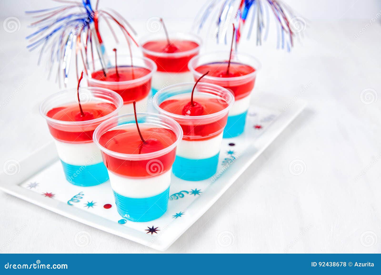 Striped Jelly Shots with Firecracker Star Stock Photo - Image of ...