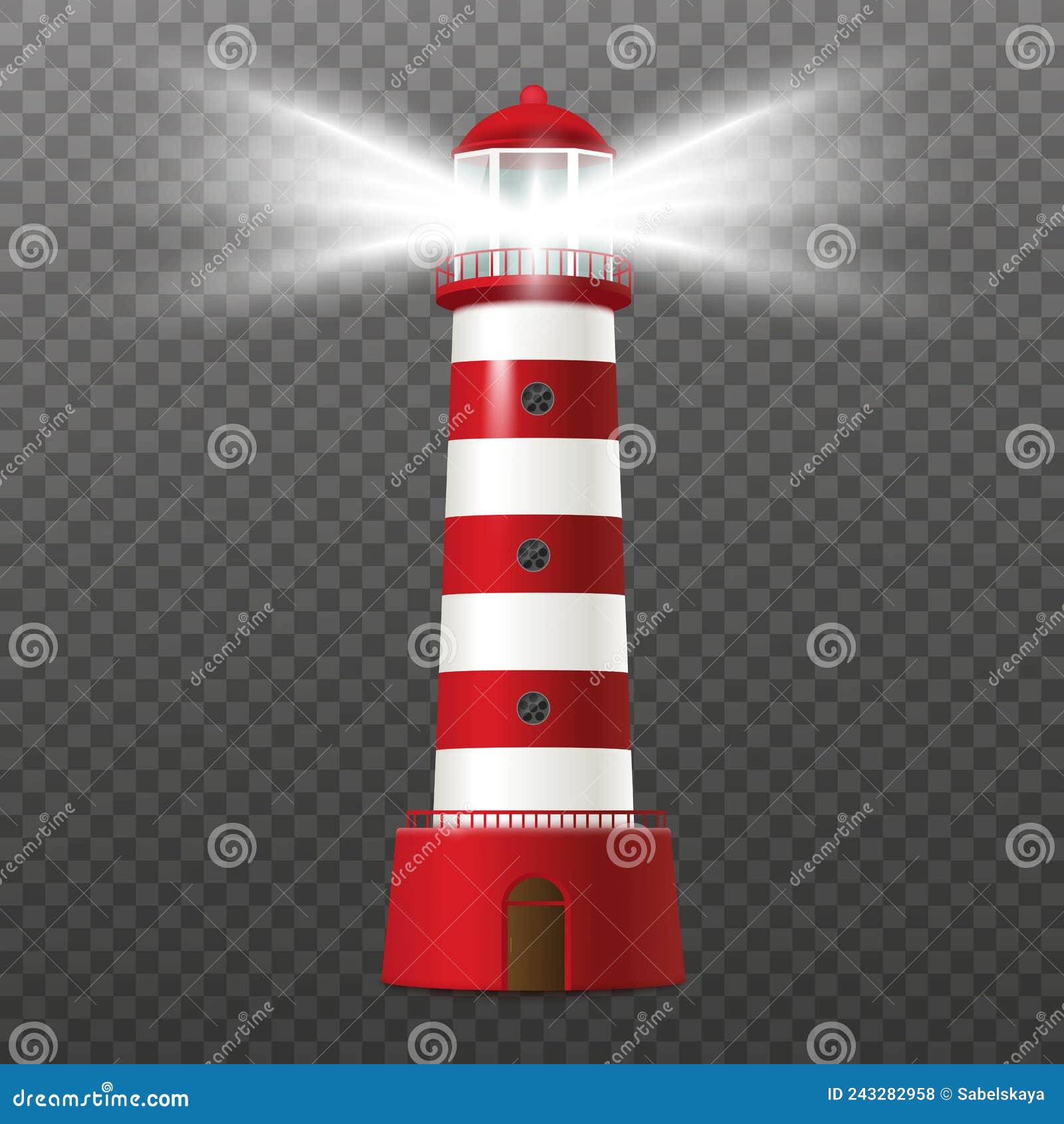 Striped Lighthouse Tower with Light for Navigation Vector Illustration ...