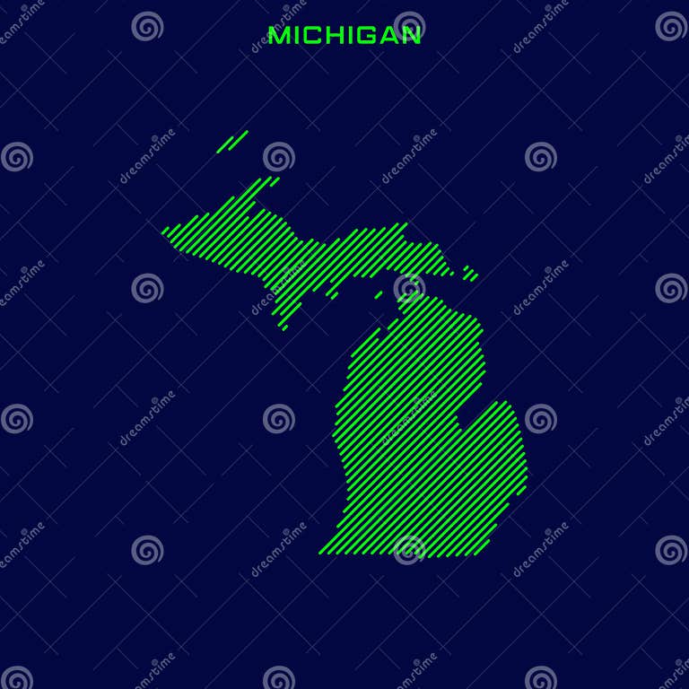 Striped Map of Michigan Vector Design Template. Stock Vector ...