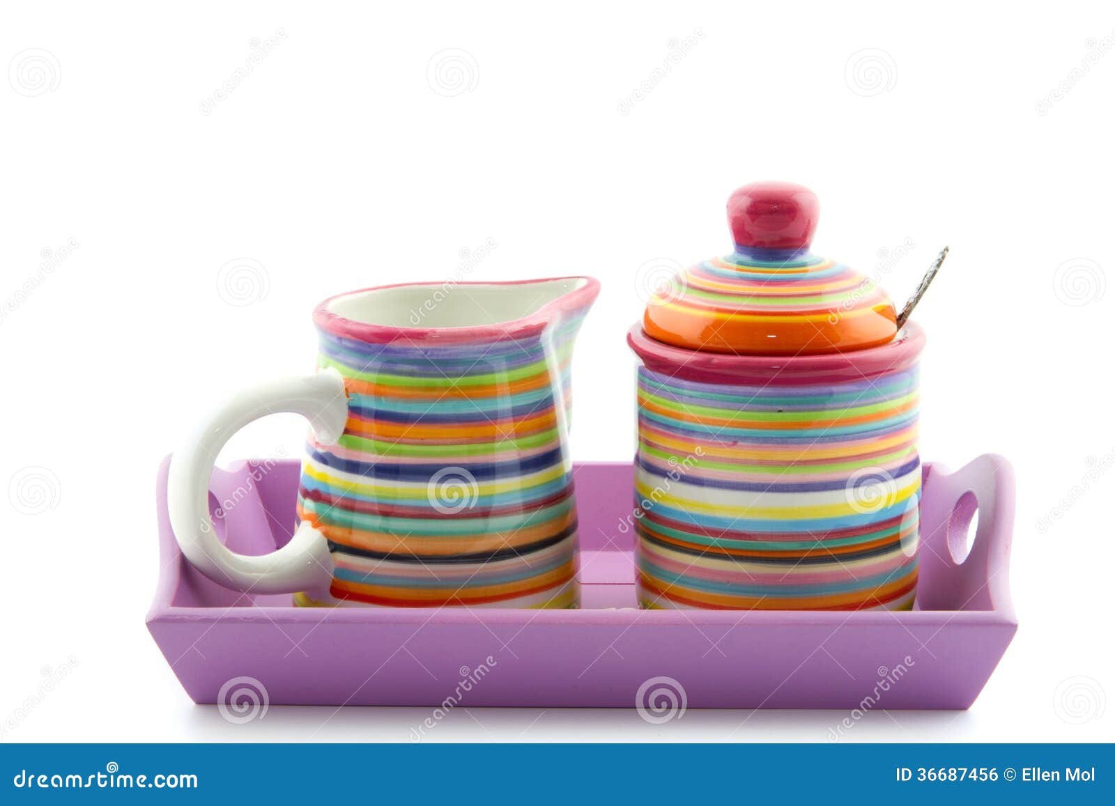 Striped Milk Jug and Sugar Bowl on a Serving-tray Stock Photo - Image ...