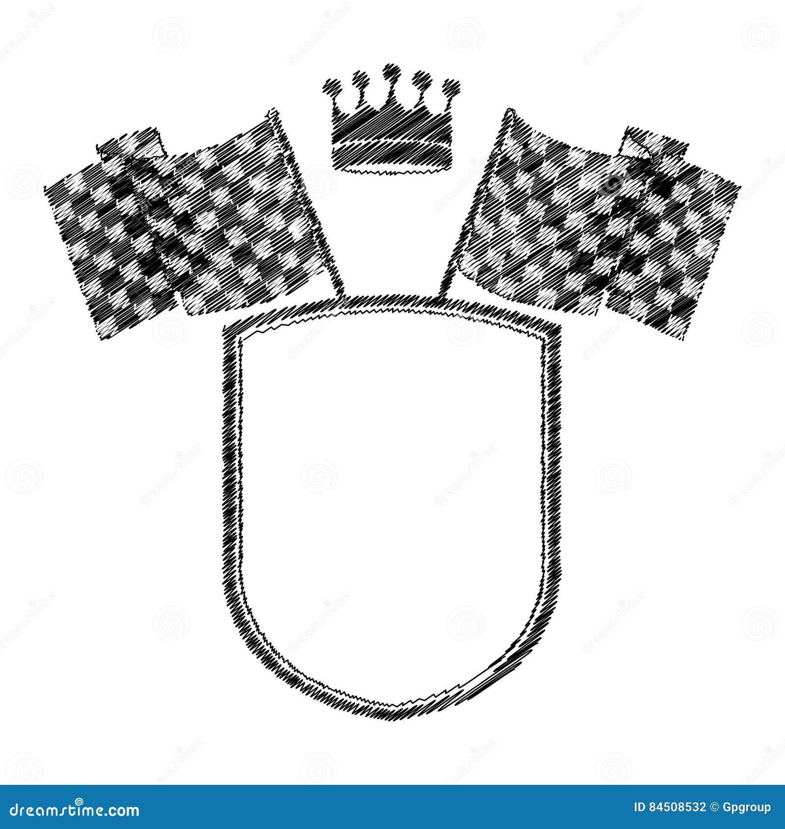 Striped Monochrome Shield Contour with Crown and Flags Stock Vector ...