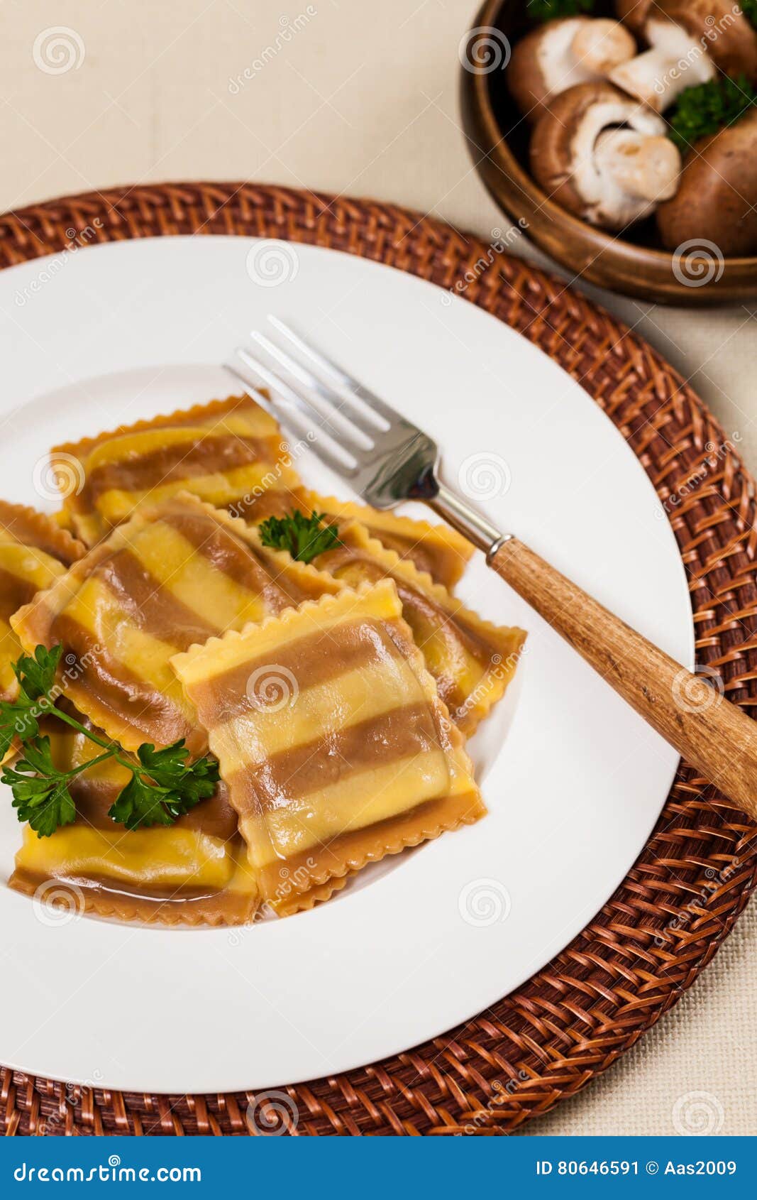 Striped Mushroom Cheese Ravioli Stock Image - Image of dish, creative ...