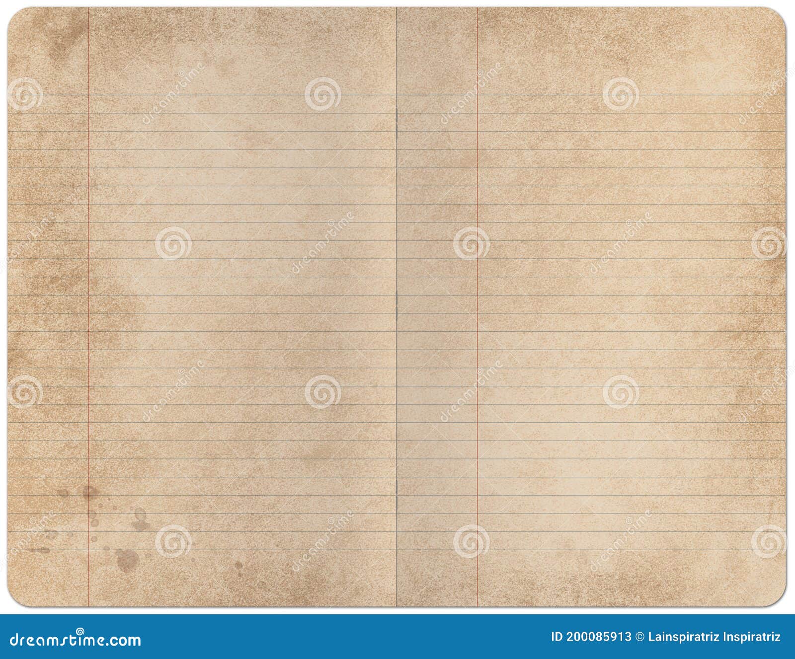 Striped Notebook Background on Aged, Stained and Marred Paper. Vintage ...