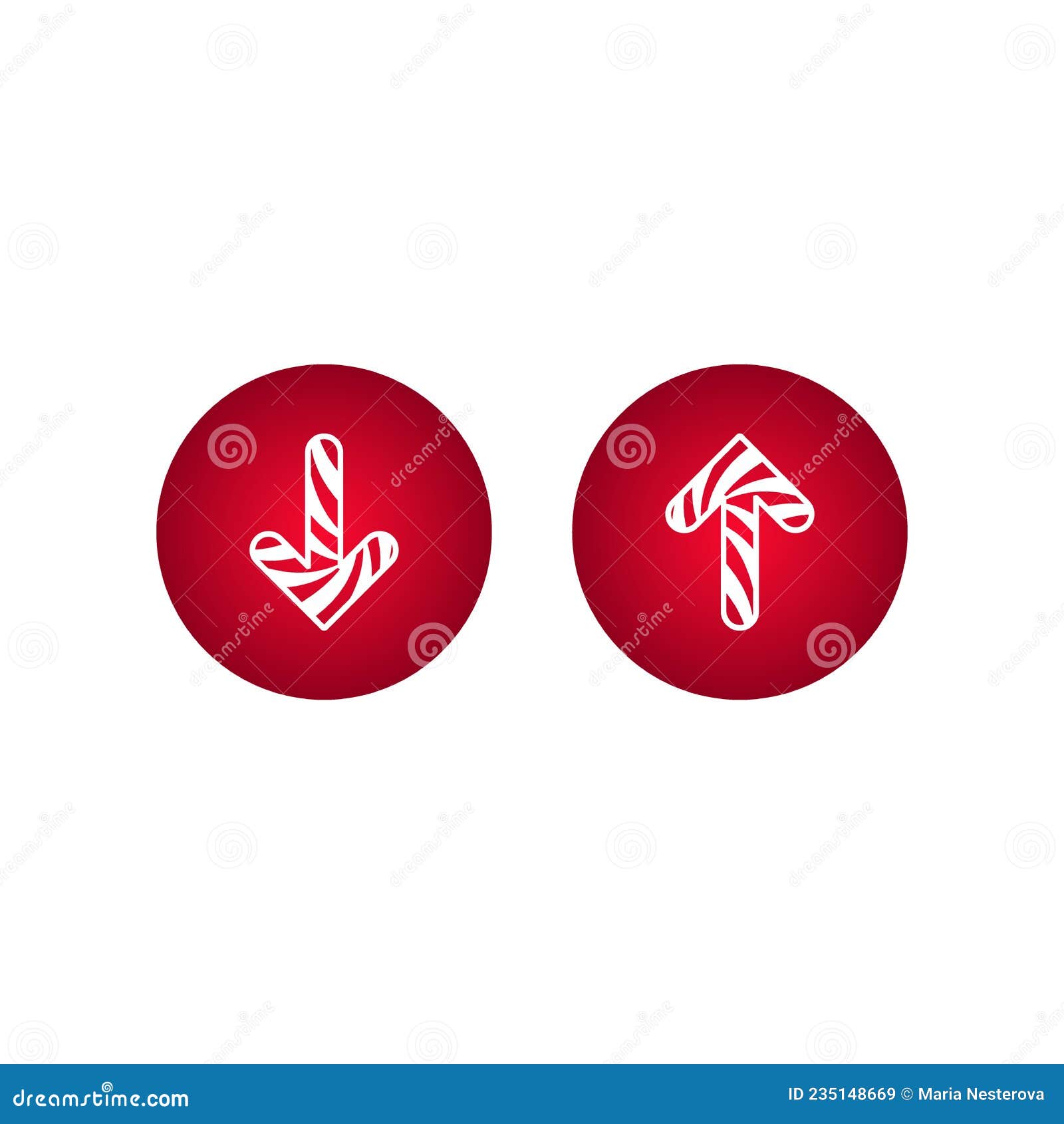 Striped Peppermint Candy Up and Down Arrows Set in Red Circle Stock ...