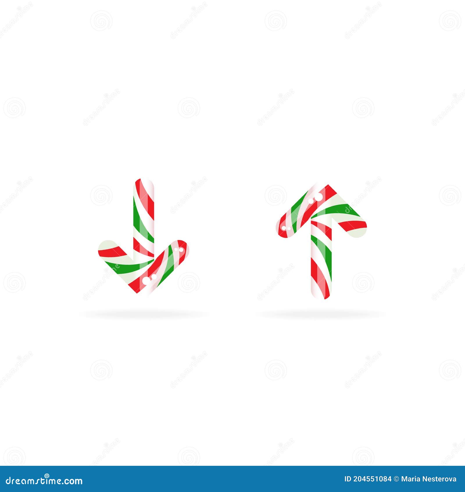Striped Peppermint Candy Up and Down Arrows Set. Vector Icon Isolated ...