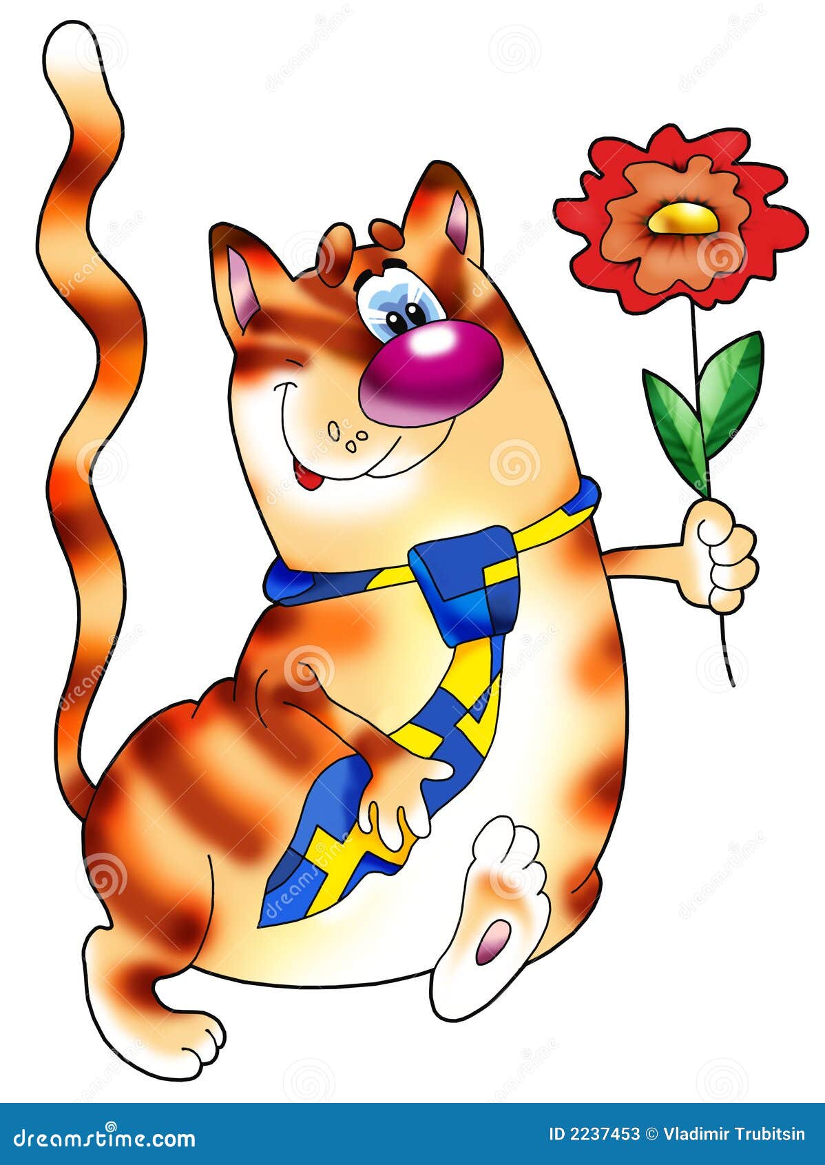 Striped Red Cat with a Red Flo Stock Illustration - Illustration of ...